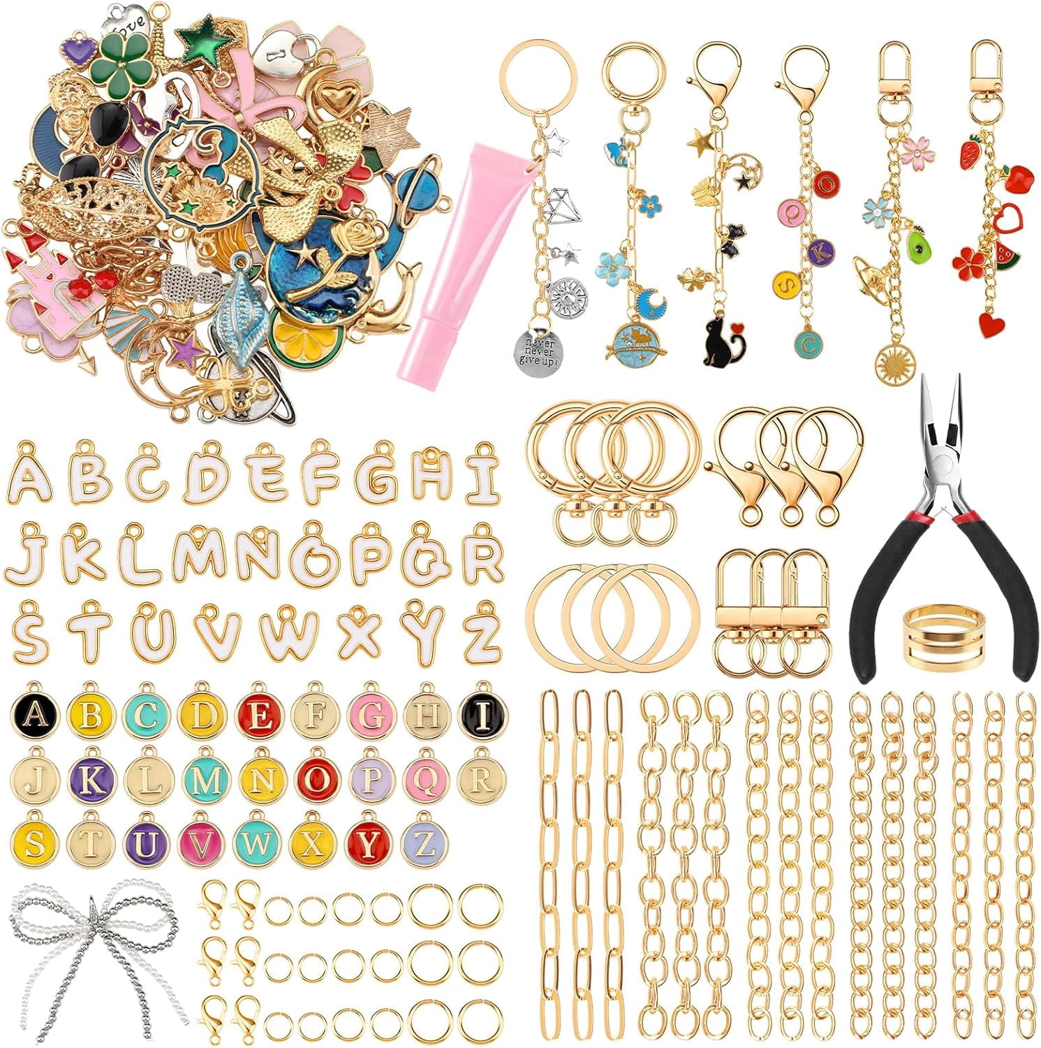 413PCS Charms Lip Gloss Keychain Making Kit DIY Keychains Including Key ...