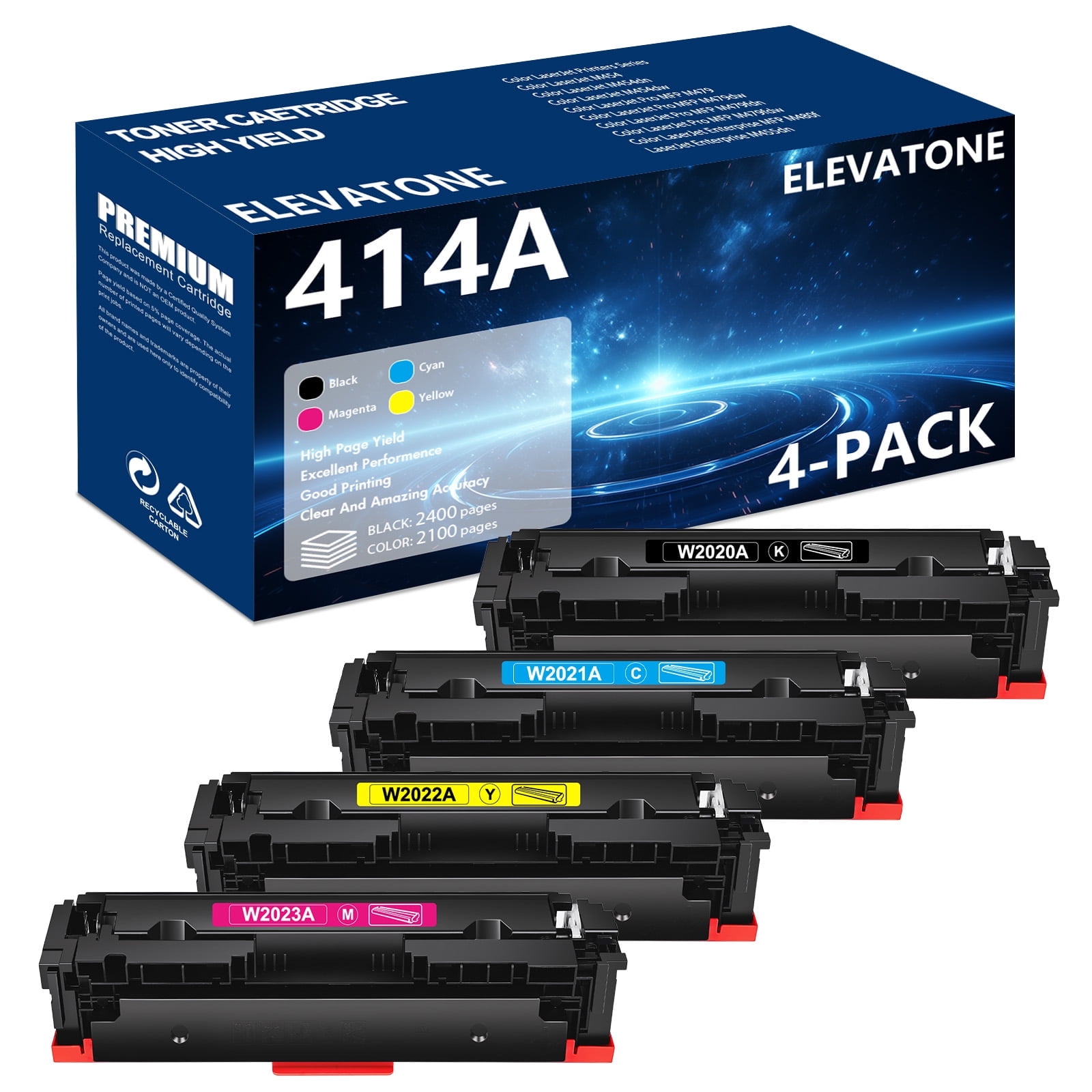 414A 414X 4-Pack High Yield Toner Cartridge with Chip Compatible for HP ...