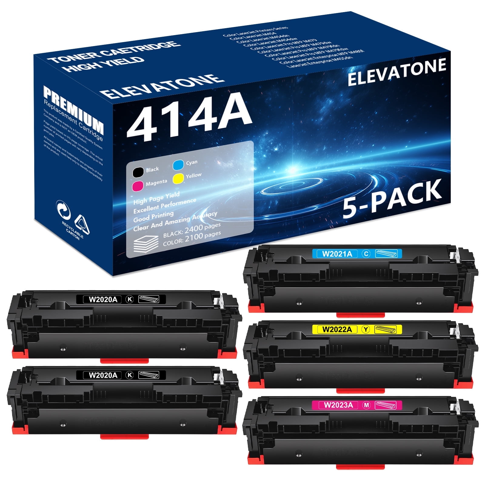 414A Elevatone Toner Cartridge with Chip 5-Pack Compatible for HP ...