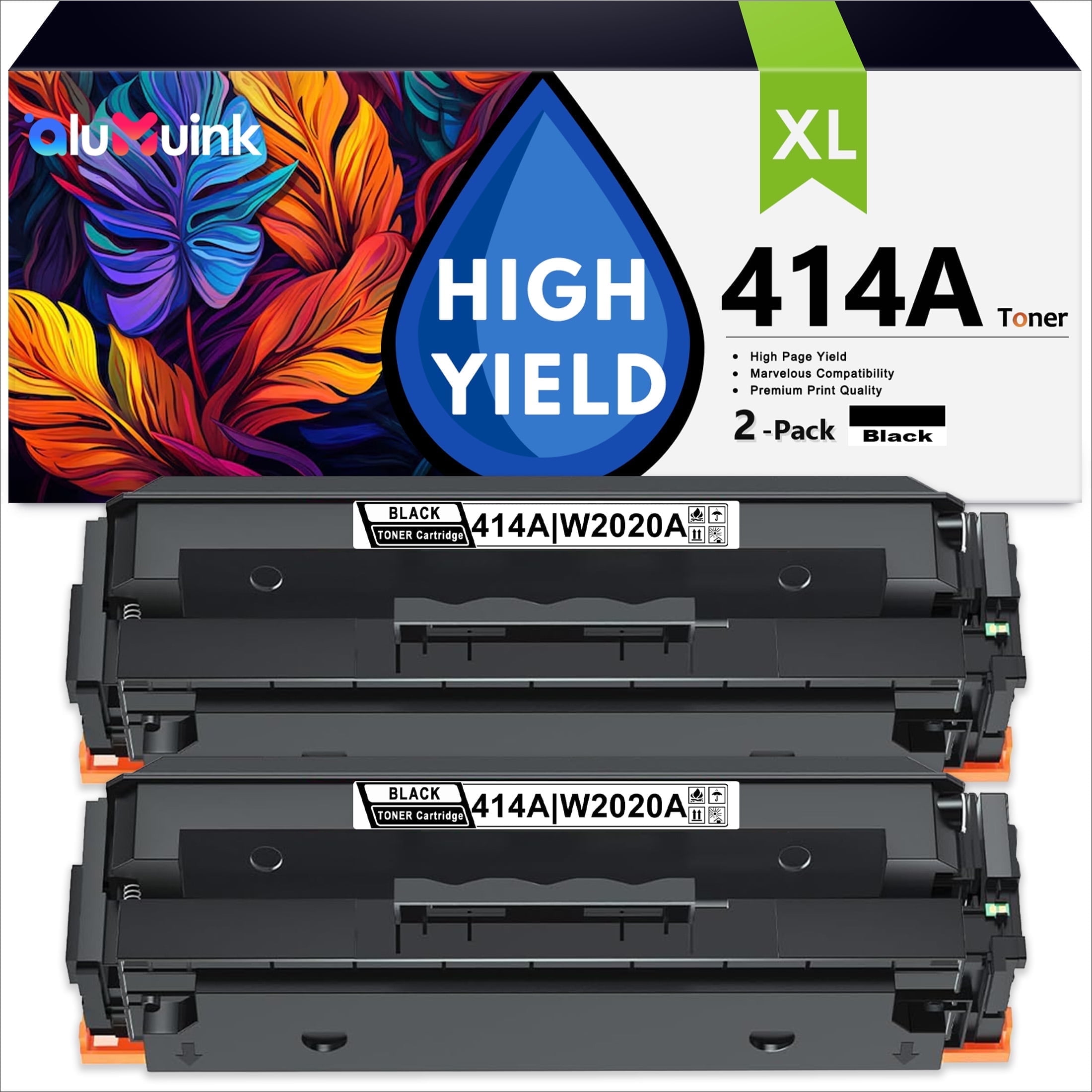 414A Toner Cartridge 2 Pack Compatible for HP 414A W2020A Black Toner Cartridges for Color Laser ...