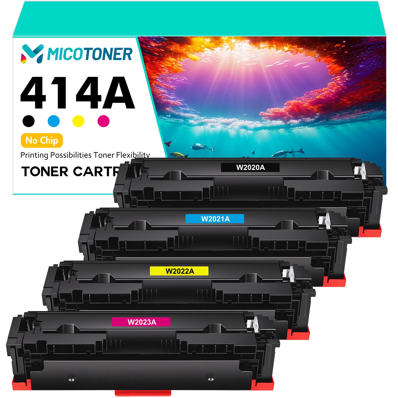 414A Toner Cartridge 4-Pack NO CHIP Compatible for HP 414A 414X W2020A ...