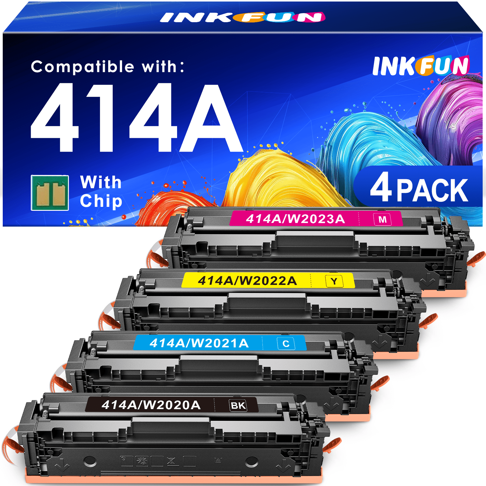 414A Toner Cartridge 4 Pack (with Chip) Compatible for HP 414A Toner ...