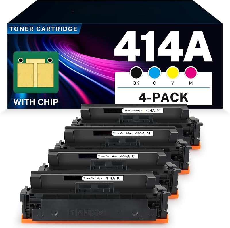 414A Toner Cartridge 4 Pack (with Chip) Compatible Replacement for HP 414A 414X W2020A Toner ...