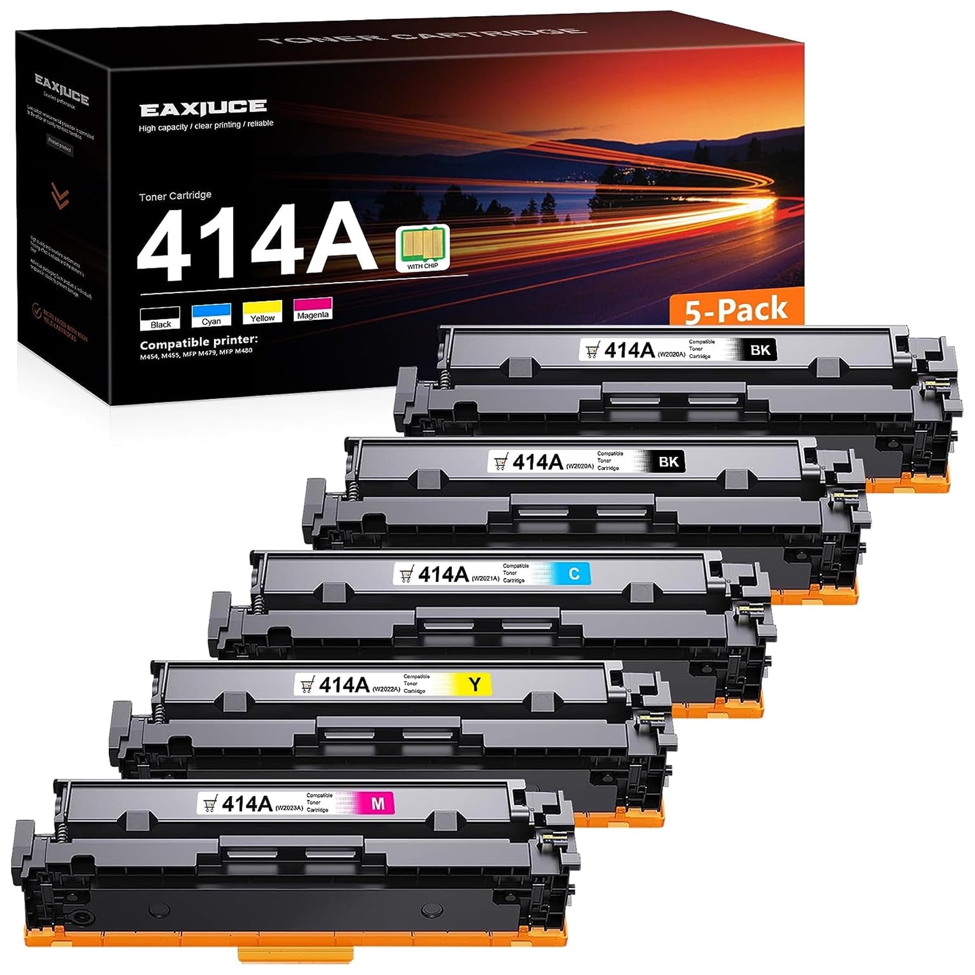 414A Toner Cartridge 5-Pack (with Chip) Compatible for HP 414A Color ...