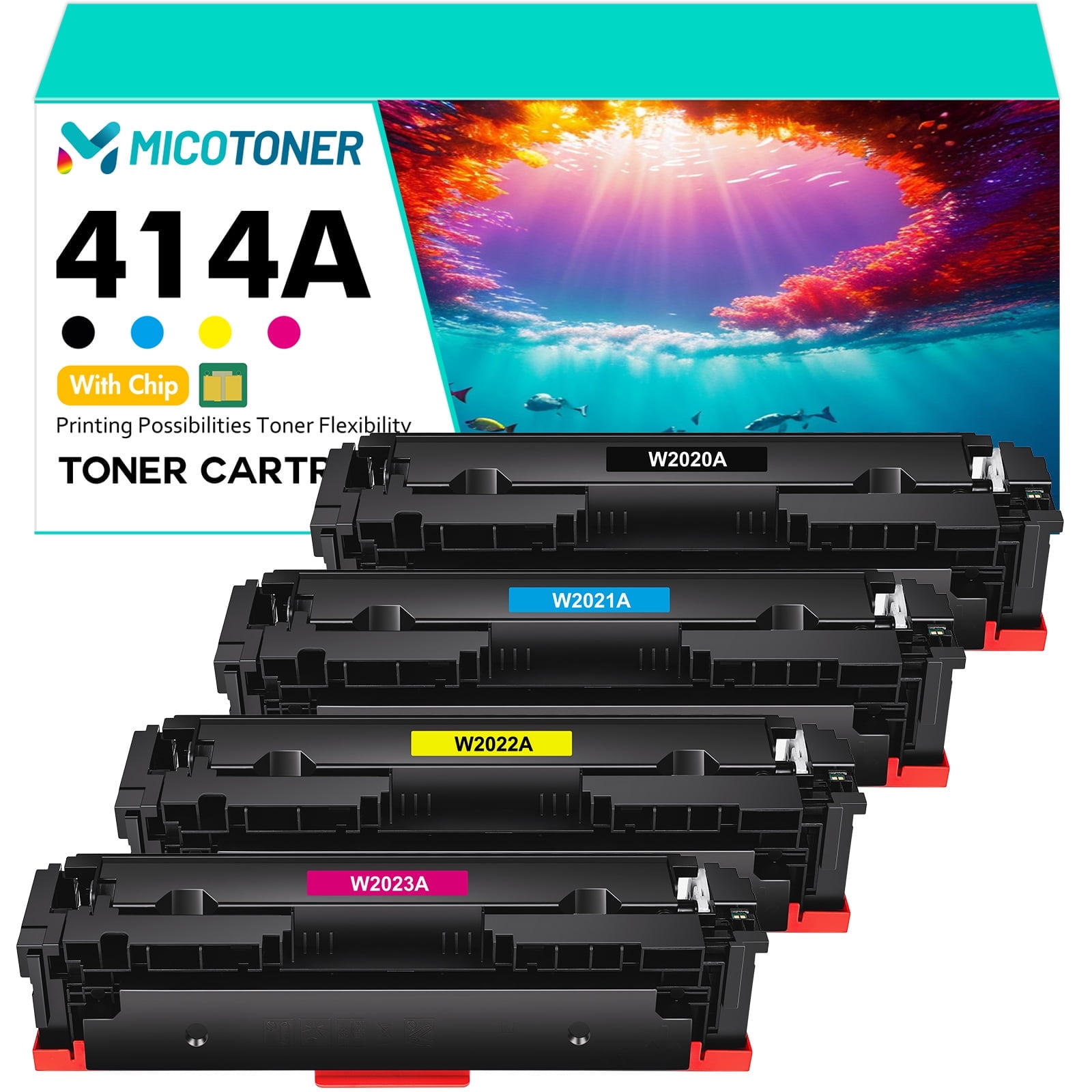 414A Toner Cartridges 4-Pack with Chip Compatible for 414A 414X W2020A ...