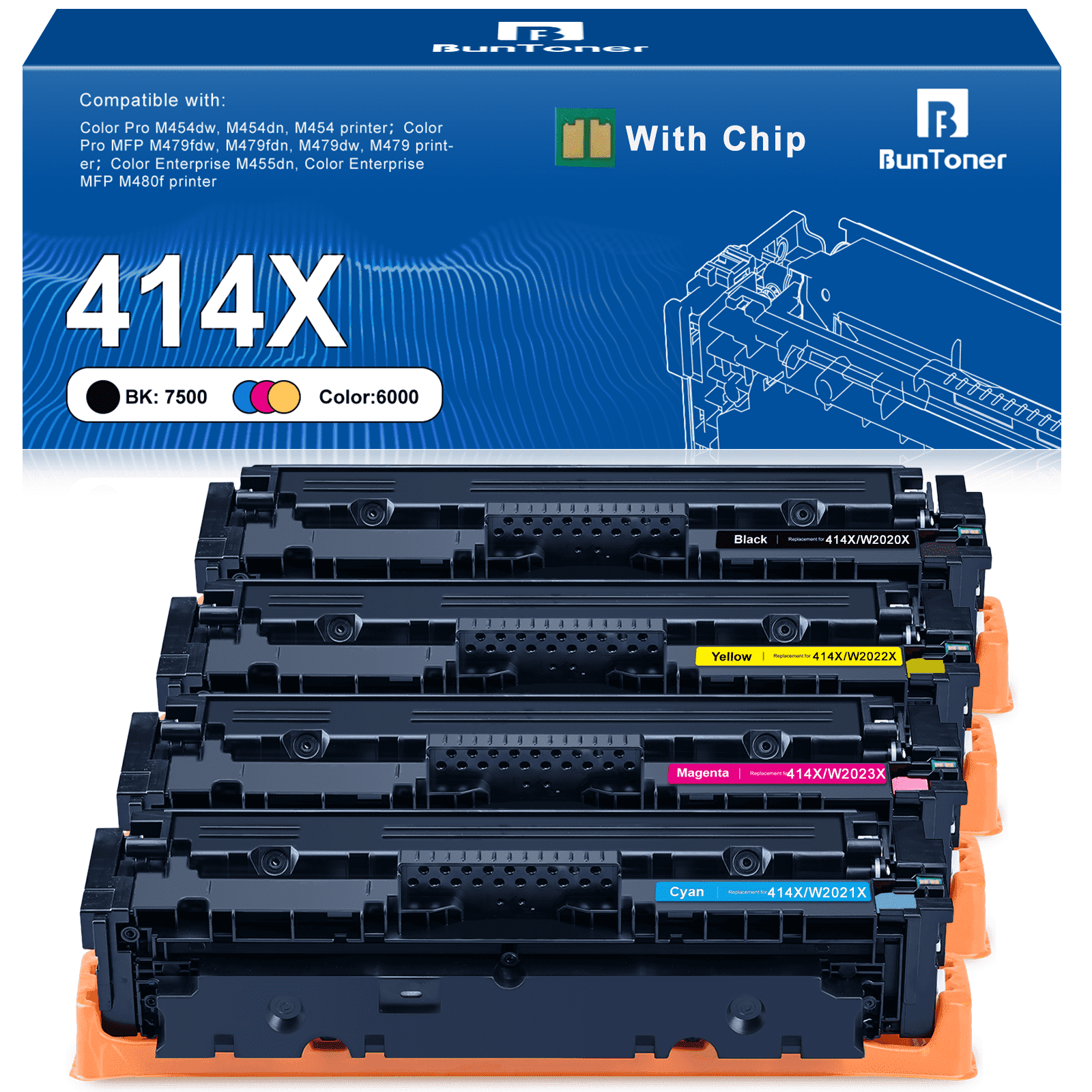414X Toner Cartridges 4 Pack Compatible for HP 414X 414A W2020X for ...