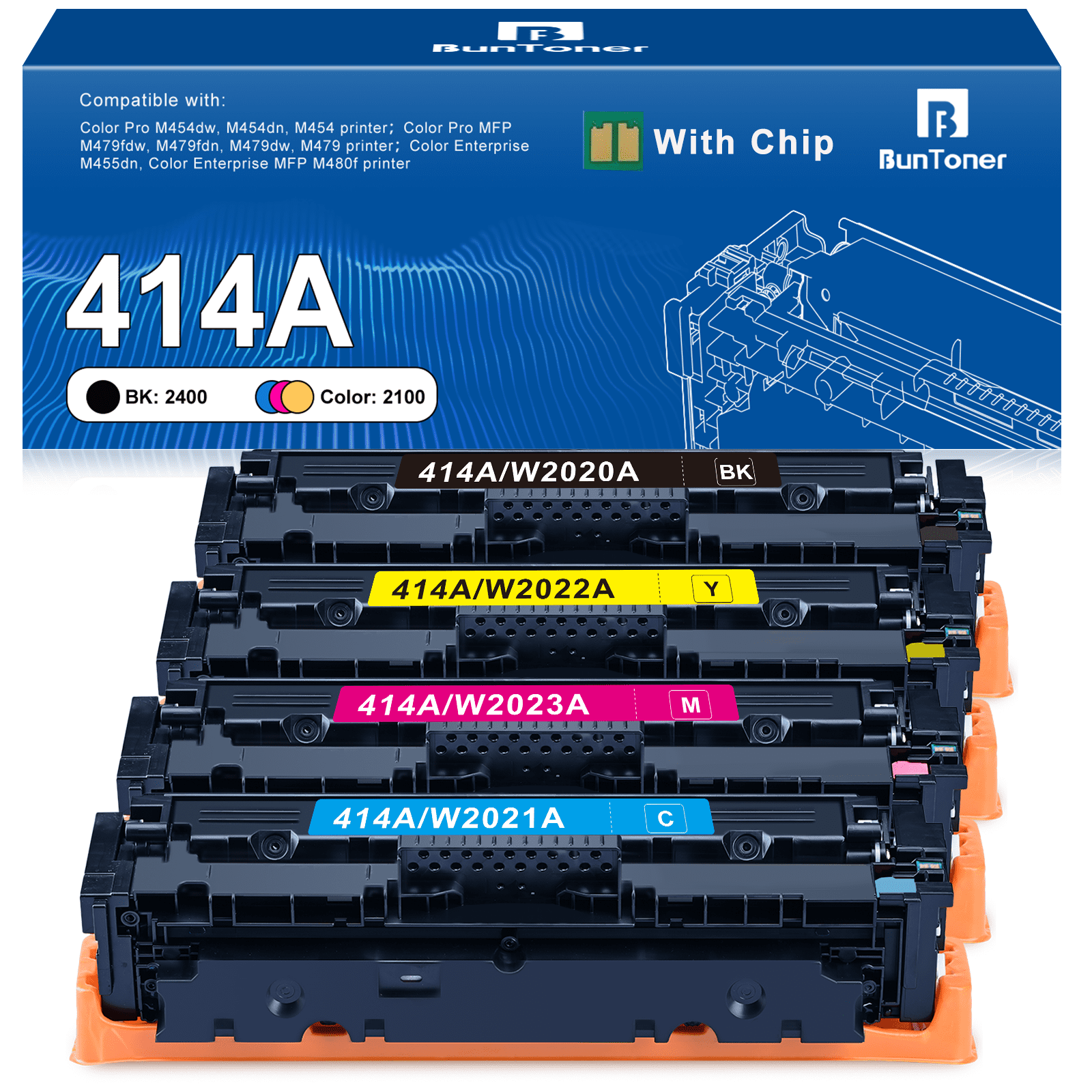 BUNTONER 414A Toner Cartridges 4 Pack, High Yield, Compatible with HP ...