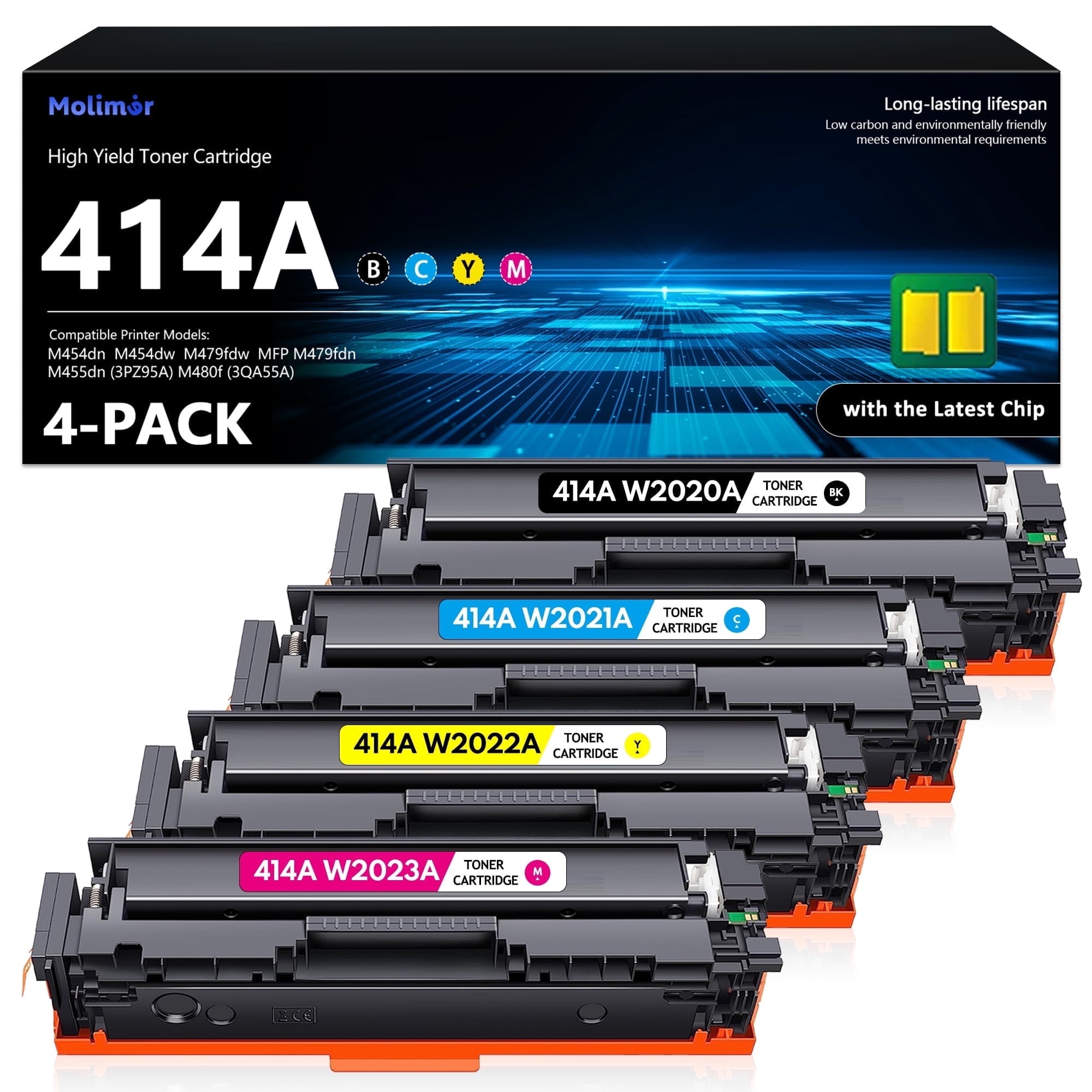 4-Pack 414A Toner Cartridges (1BK+1C+1M+1Y) for HP Pro M479fdw, M455dn ...