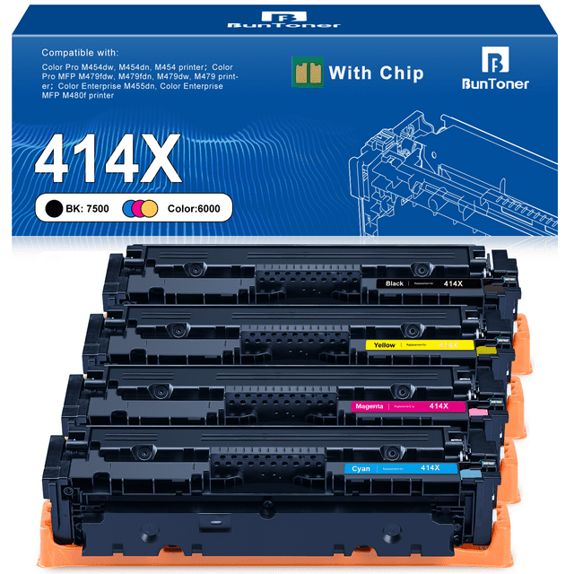 414X Toner Cartridges 4-Pack High Yield (with Chip) Compatible for HP ...