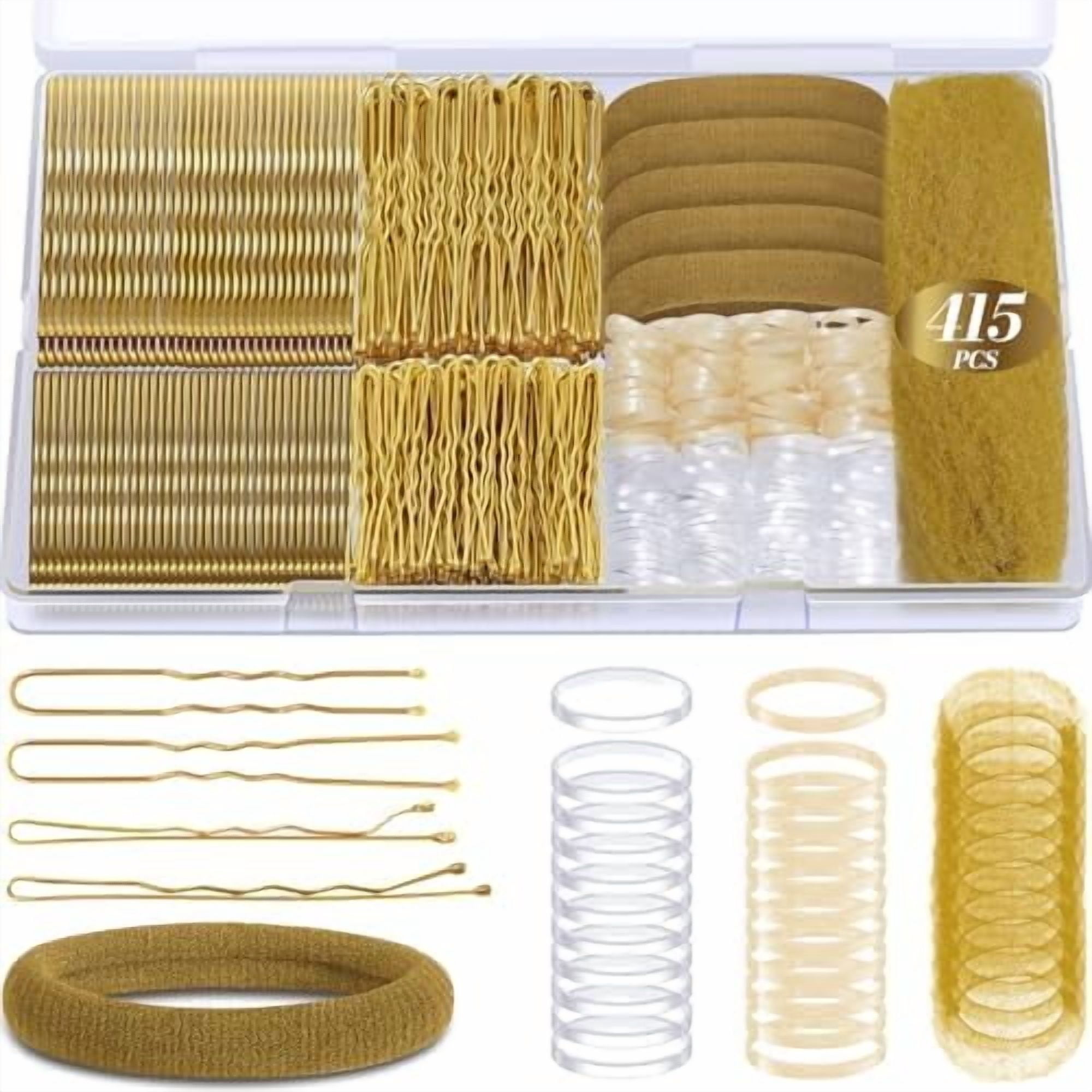 415 count Bobby Pins Hair Pins Set, 200 count U Shaped Pins & Elastic ...