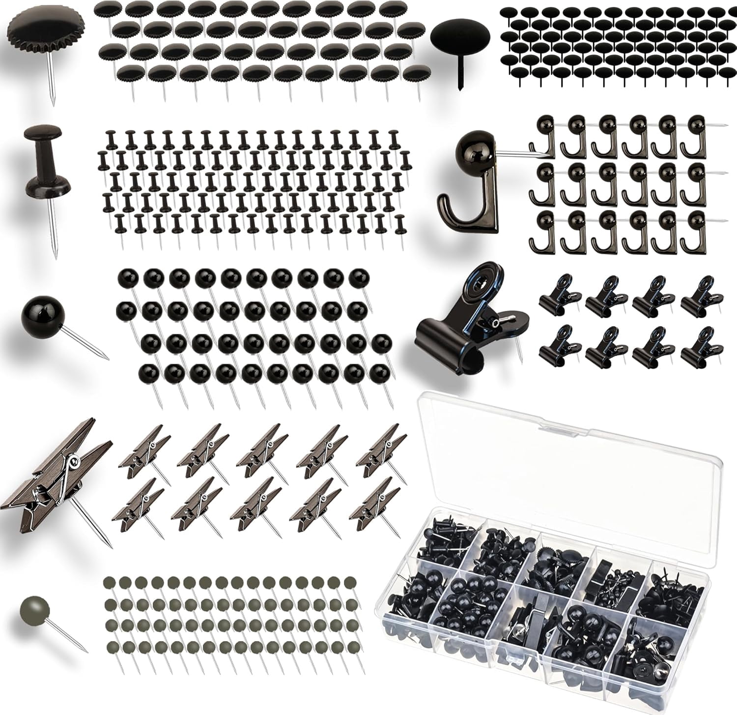 418 Pcs Push Pins Set,8 Types Black Thumb Tacks for Cork Board Bulletin ...