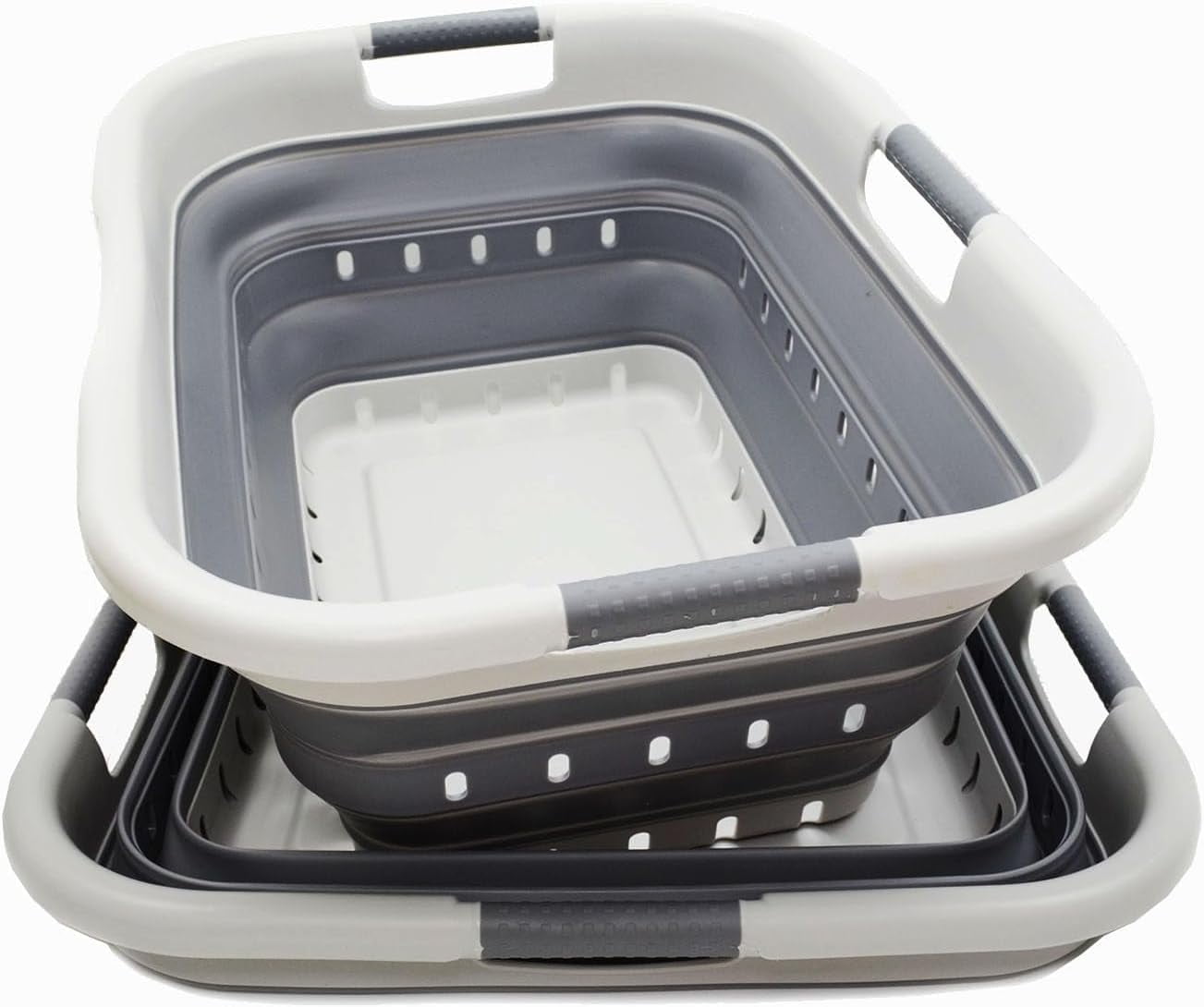 41L (10.8 gallon) Set of 2 Collapsible 3 Handled Plastic Laundry Basket ...