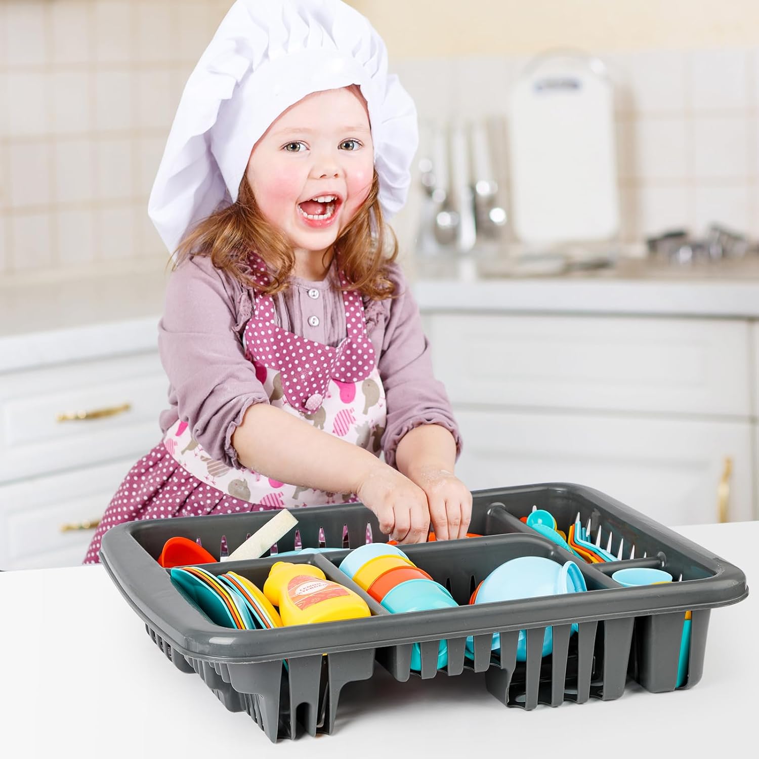 41PCS Kids Dishes Set with Drainer - Pretend Kitchen Accessories for ...