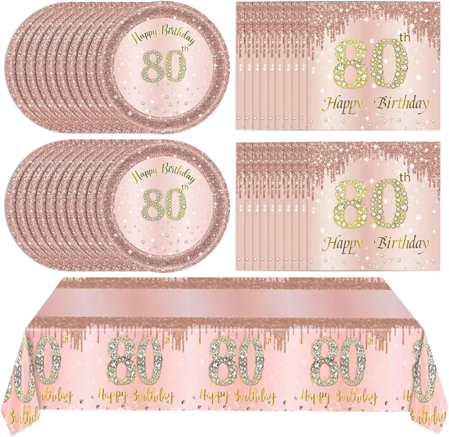 41Pcs 80th Birthday Decorations, Rose Gold Birthday Party Supplies ...