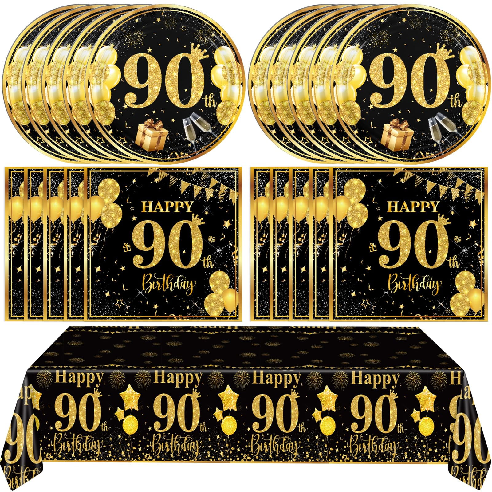 41Pcs 90th Birthday Decorations RRF12 for Men Women,Black 1935 90 Year ...