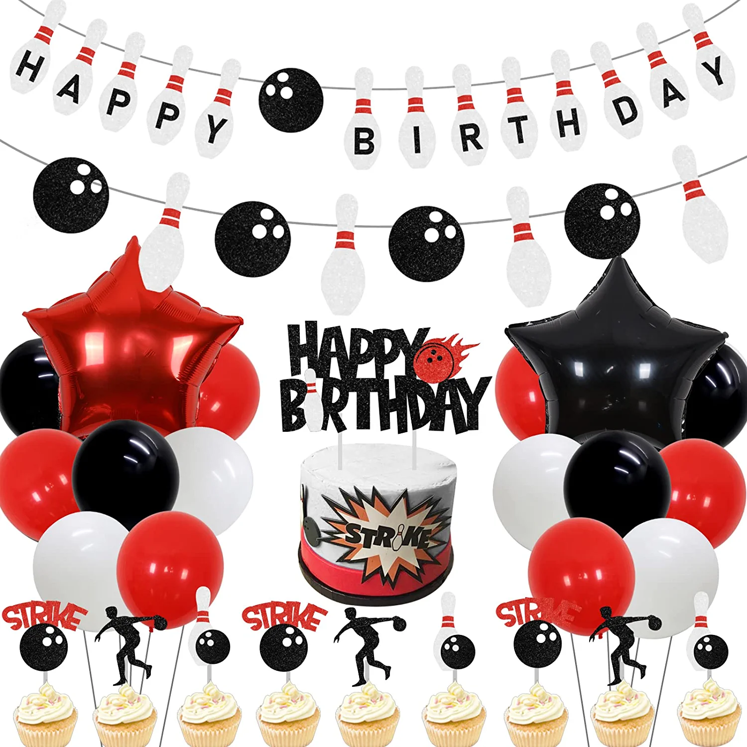 41Pcs Bowling Birthday Party Decorations Set, Happy Birthday Bowling ...