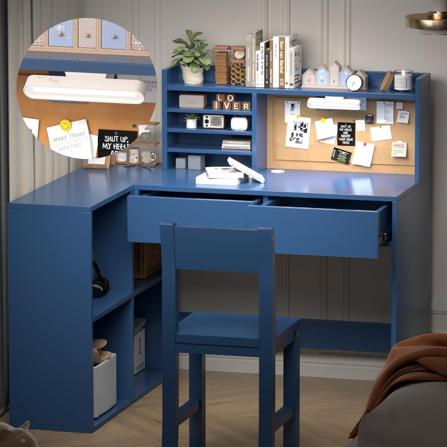 41in*31in Blue Kids Desk and Chair Set for 5-12 Year Old, Kids Study ...