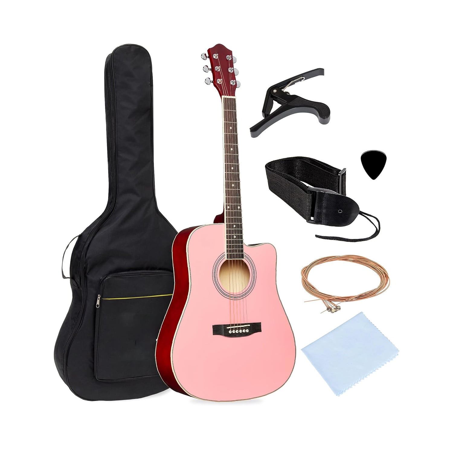 41in Beginner Acoustic Guitar Full Size All Wood Cutaway Guitar Starter ...