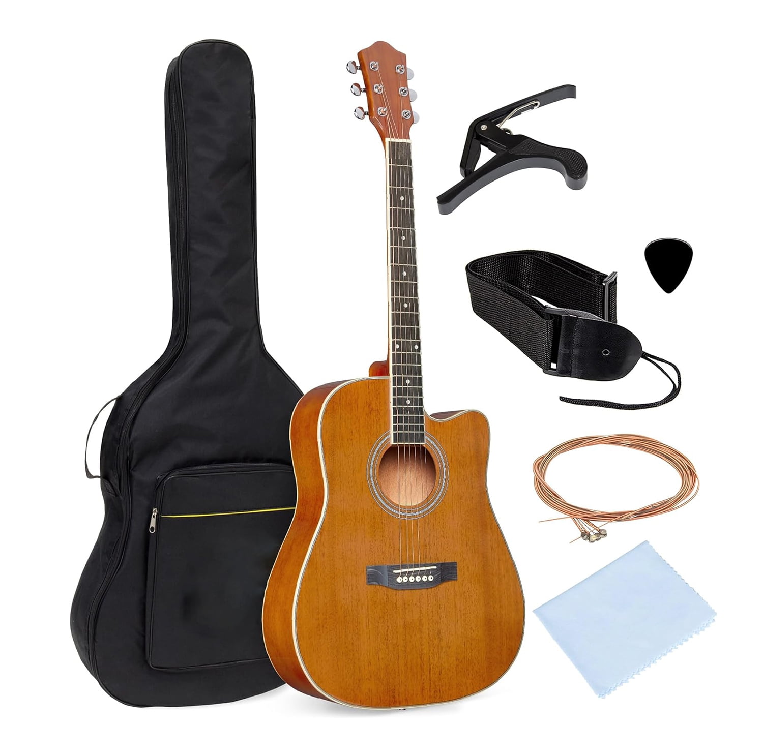 41in Beginner Acoustic Guitar Full Size All Wood Cutaway Guitar Starter ...