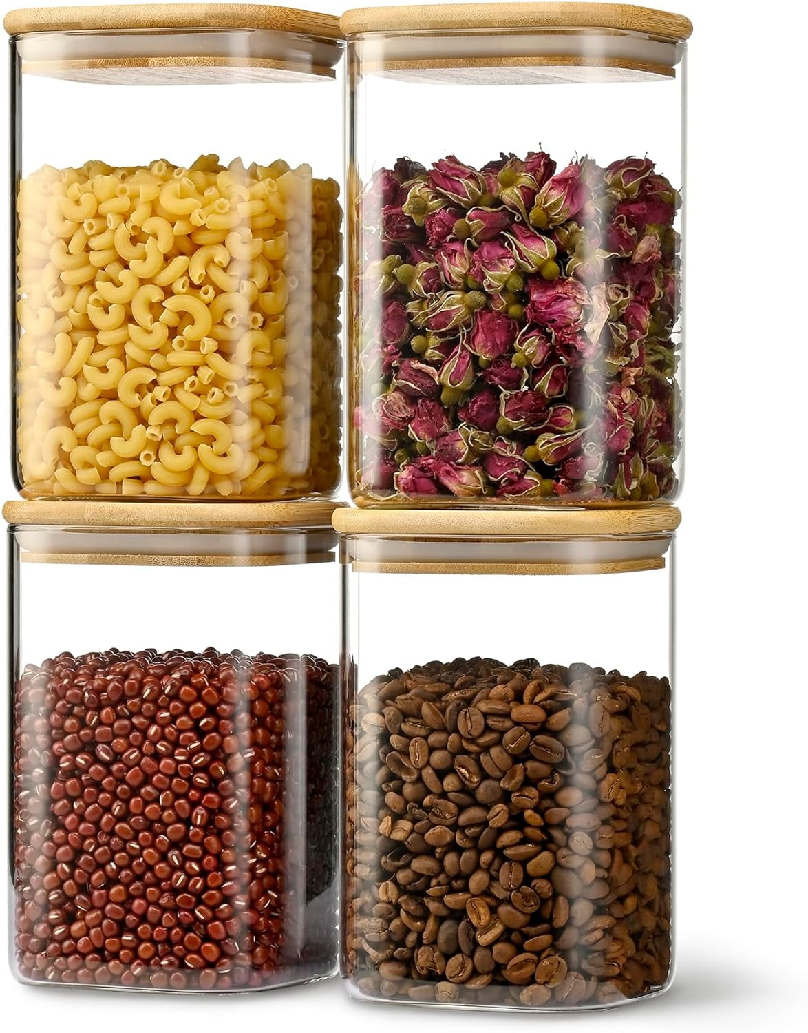 41oz Airtight Glass Square Storage Canister with Bamboo Lid Set of 4 ...