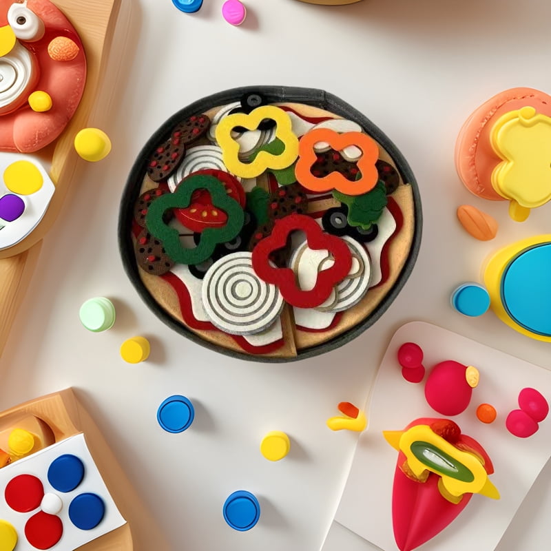 41pcs Children's Pizza Toy Set, Felt Kitchen Pretend Play Food Game ...