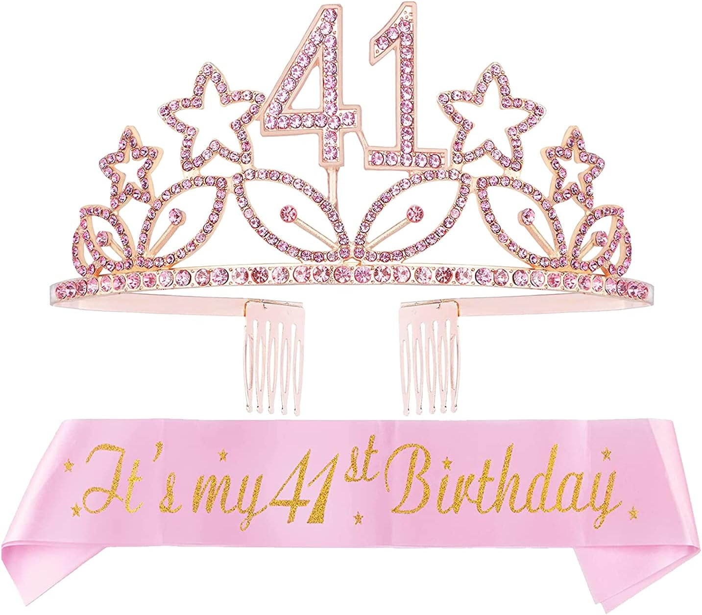 41st Birthday Sash and Tiara for Women - Fabulous Glitter Sash + Stars ...