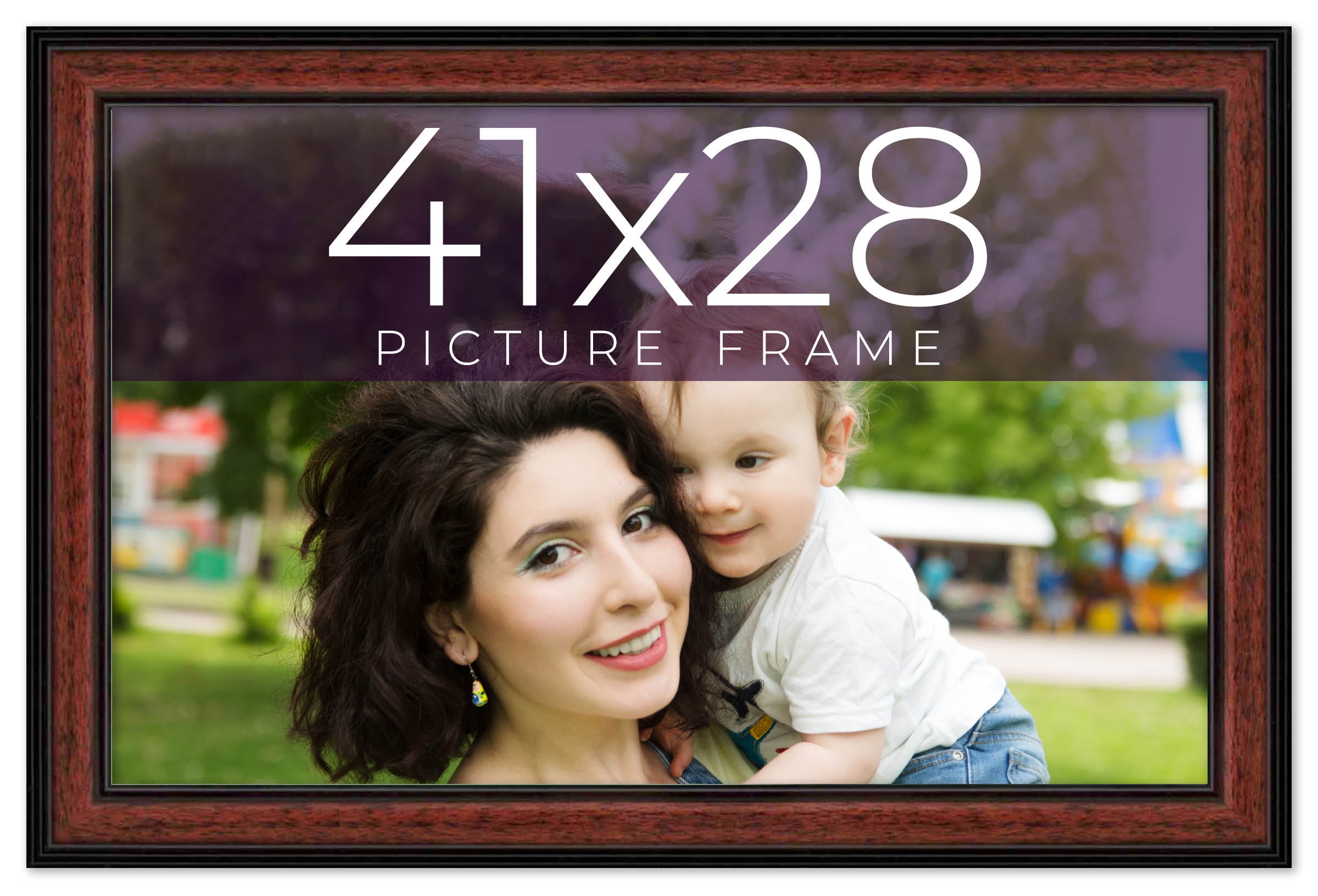 41x28 Frame Executive Brown Round Mahogany Finish Solid Wood Picture ...