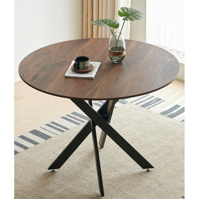 42.1"BLACK Table Mid-century Dining Table for 4-6 people With Round Mdf ...