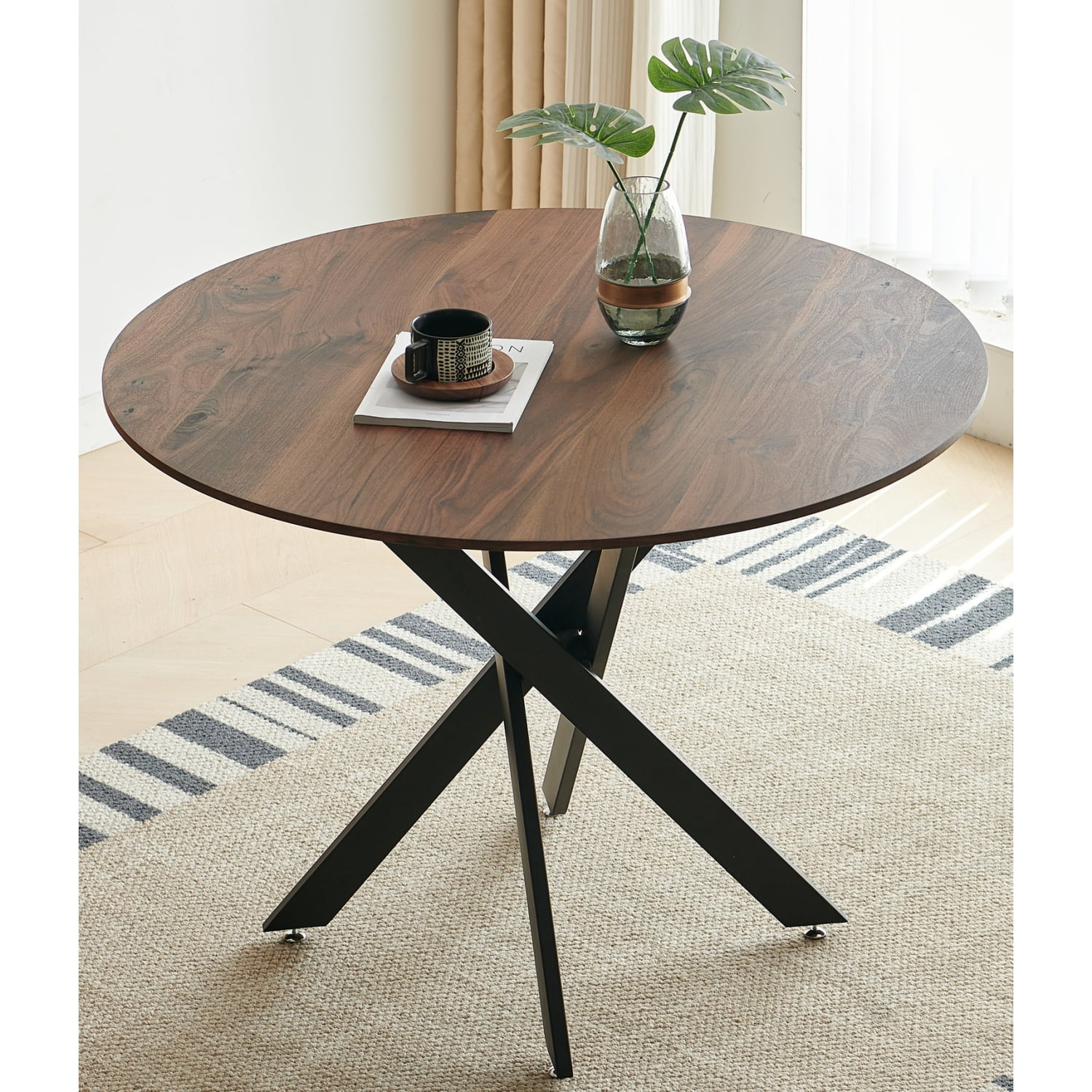 42.1" Black & Wood Color Mid-Century Dining Table - MDF - Durable ...