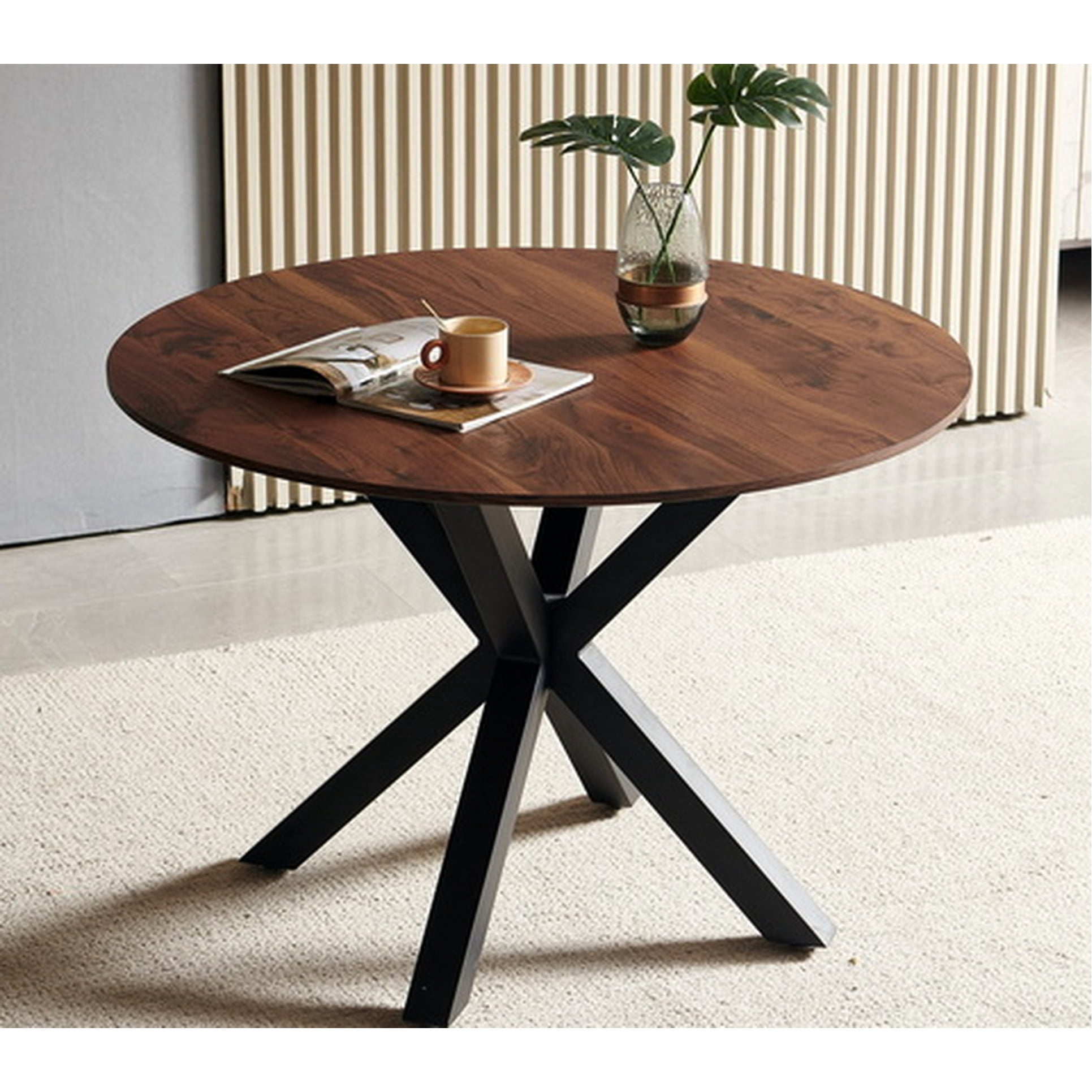 42.1" Dining Table With Stable Metal Legs And Top, Matte Black Natural ...