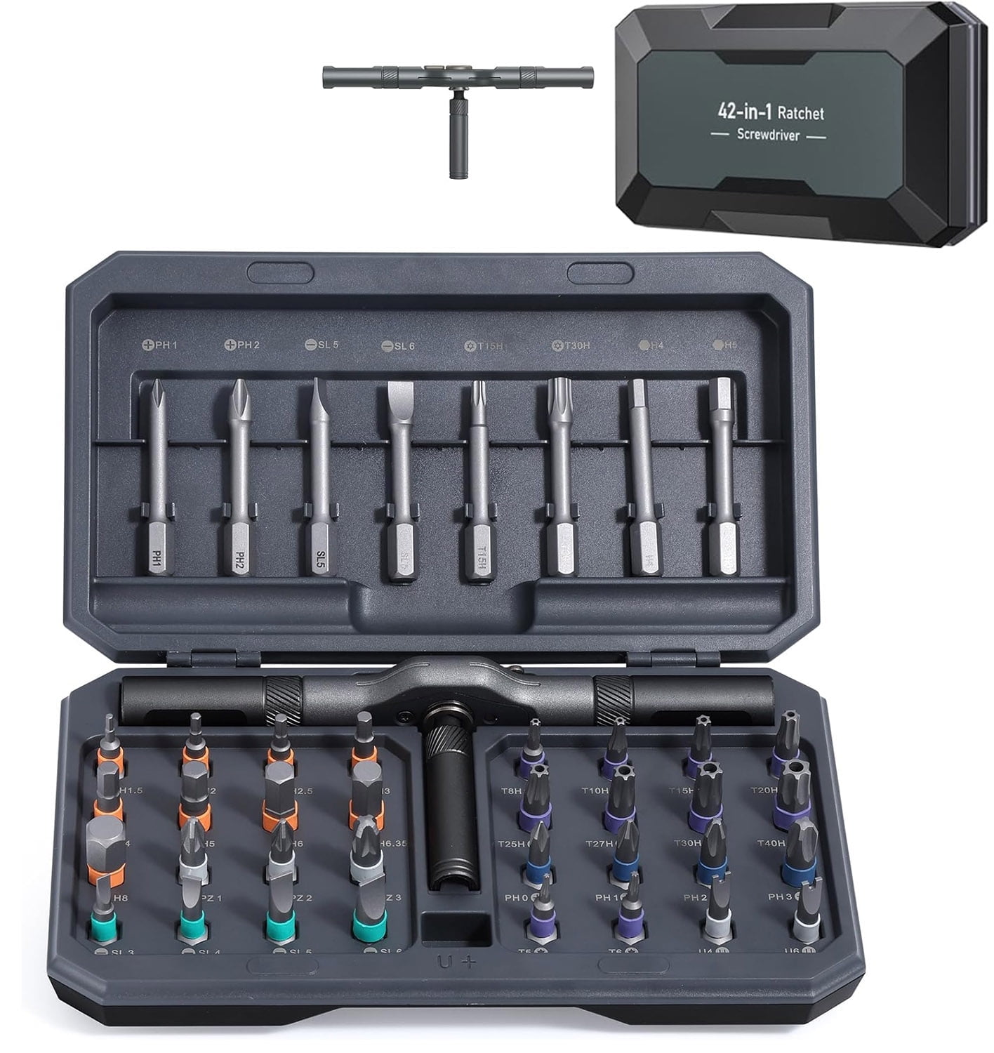 Gcvioh 42-in-1 Magnetic Screwdriver Set, Ratchet Handle, Aluminum Tool ...