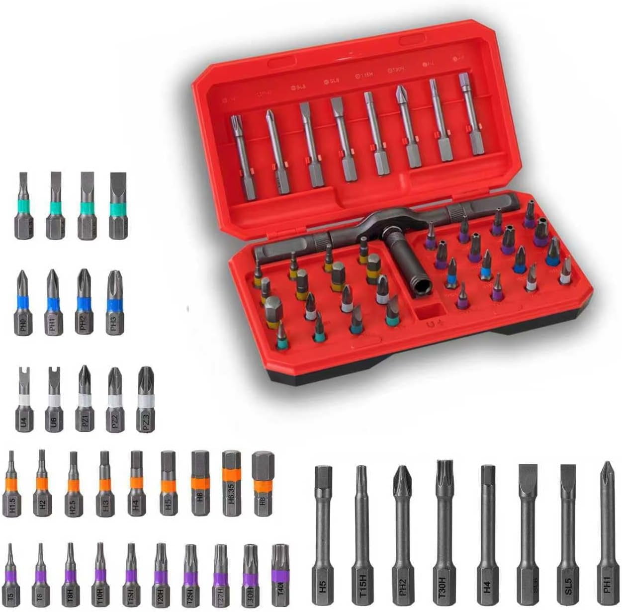 42 in 1 Set, T Handle Ratchet Kits with S2 Bits, DIY Portable Multi ...