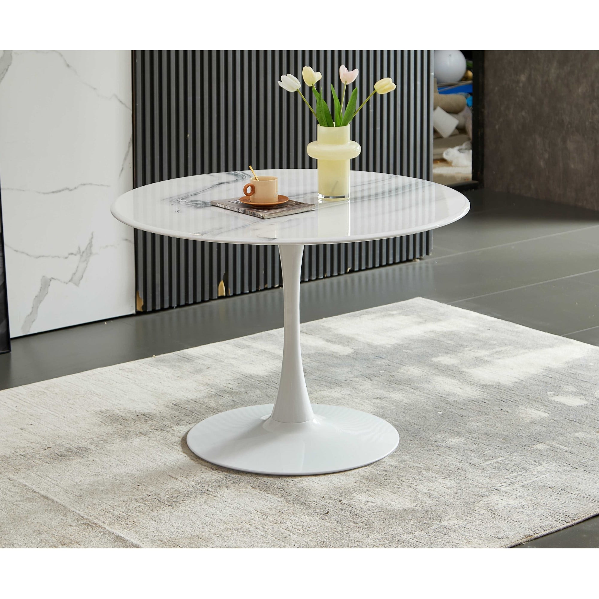 42.1"WHITE Tulip Table Mid-century Dining Table for 4-6 people With ...
