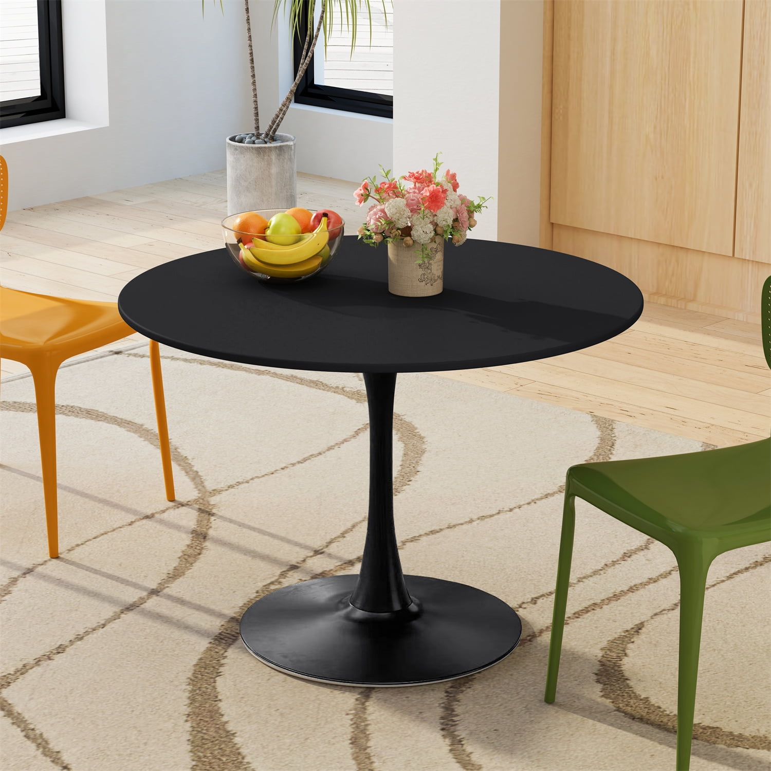 42.12" Dining Table, Modern Round Dining Table with Round Black MDF ...