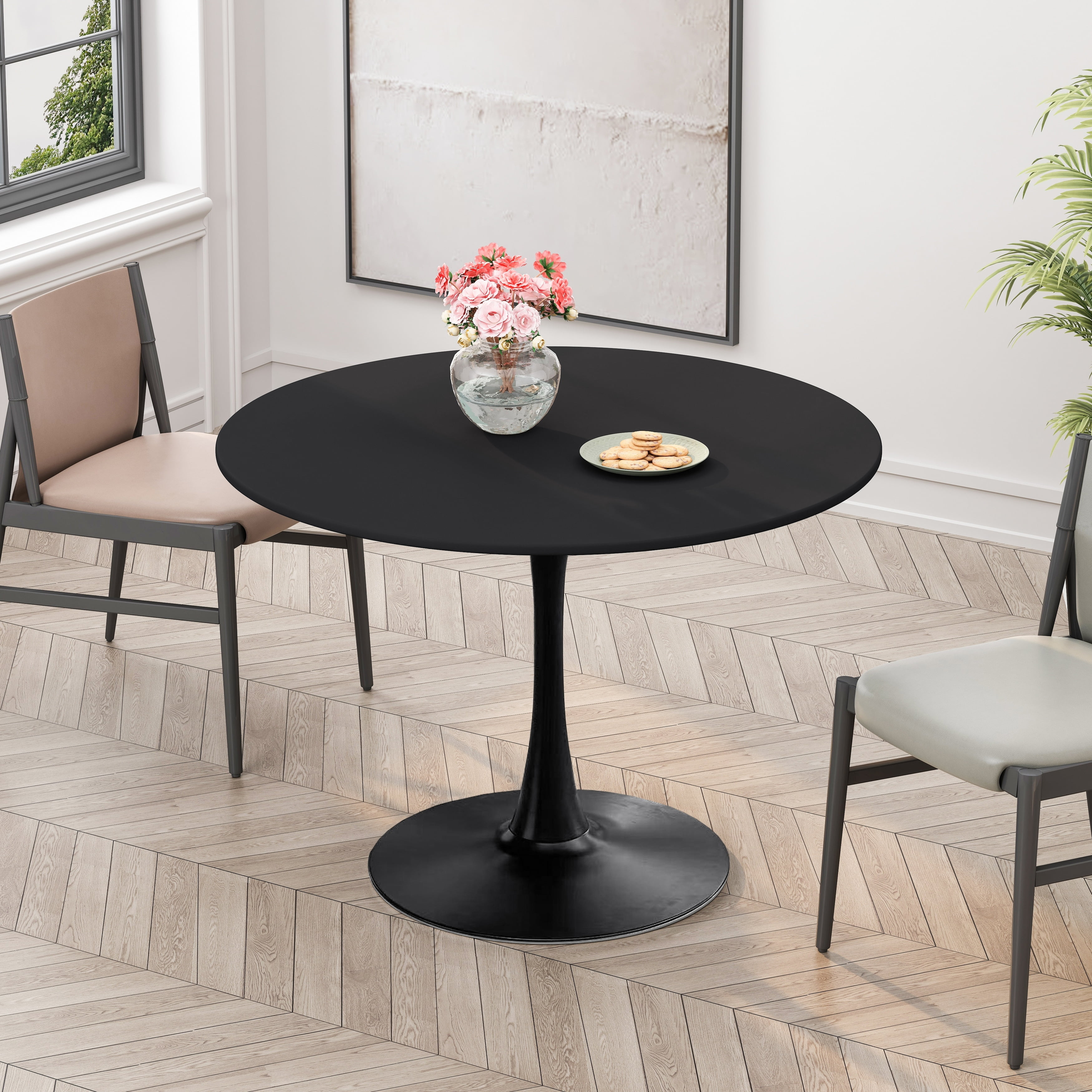 42.12"Modern Round Dining Table with Round MDF Table Top,Metal Base ...