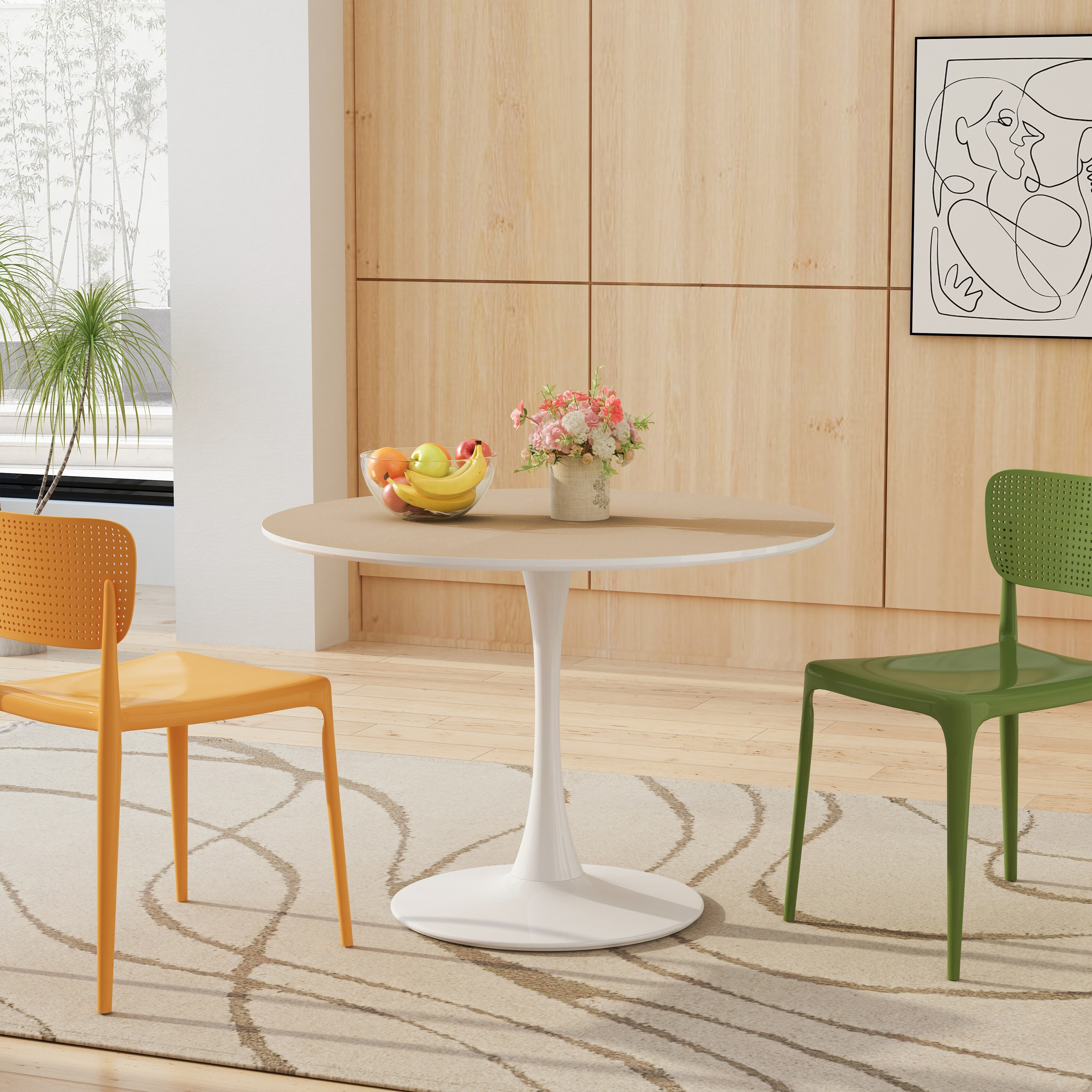 42.12"Modern Round Dining Table with Round MDF Table Top,Metal Base ...