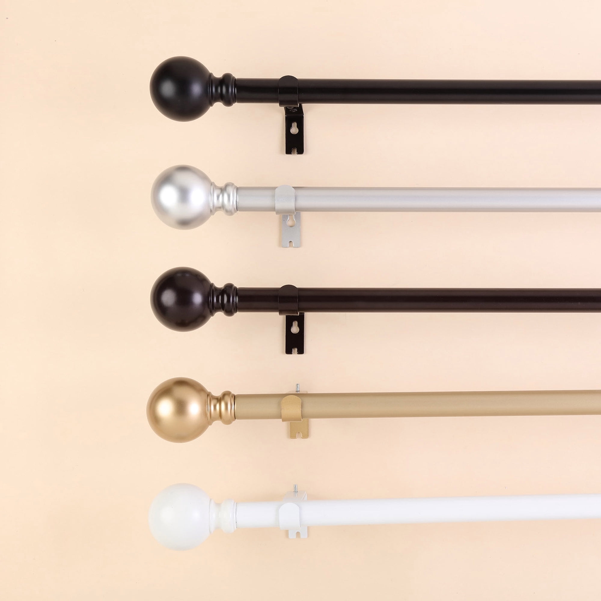 42''-126'' long Adjustable Metal Curtain Rod Set Round Finials ...