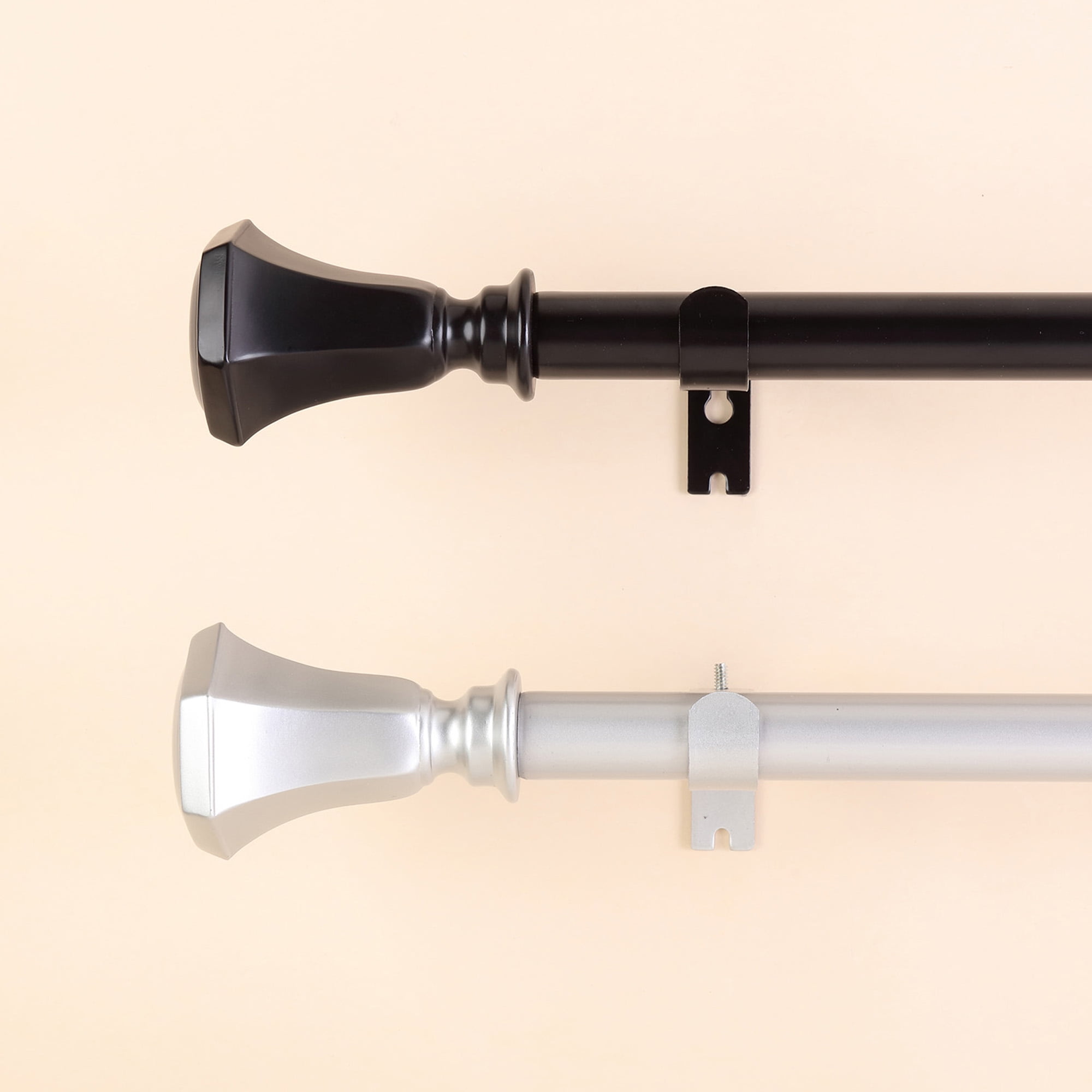 42-126" long Adjustable Metal Curtain Rod Set Teardrop Finials Light ...