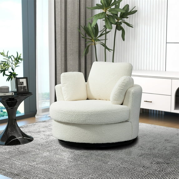 42.2"W Swivel Accent Barrel Chair with 3 Pillows, 360 Degree Swivel ...