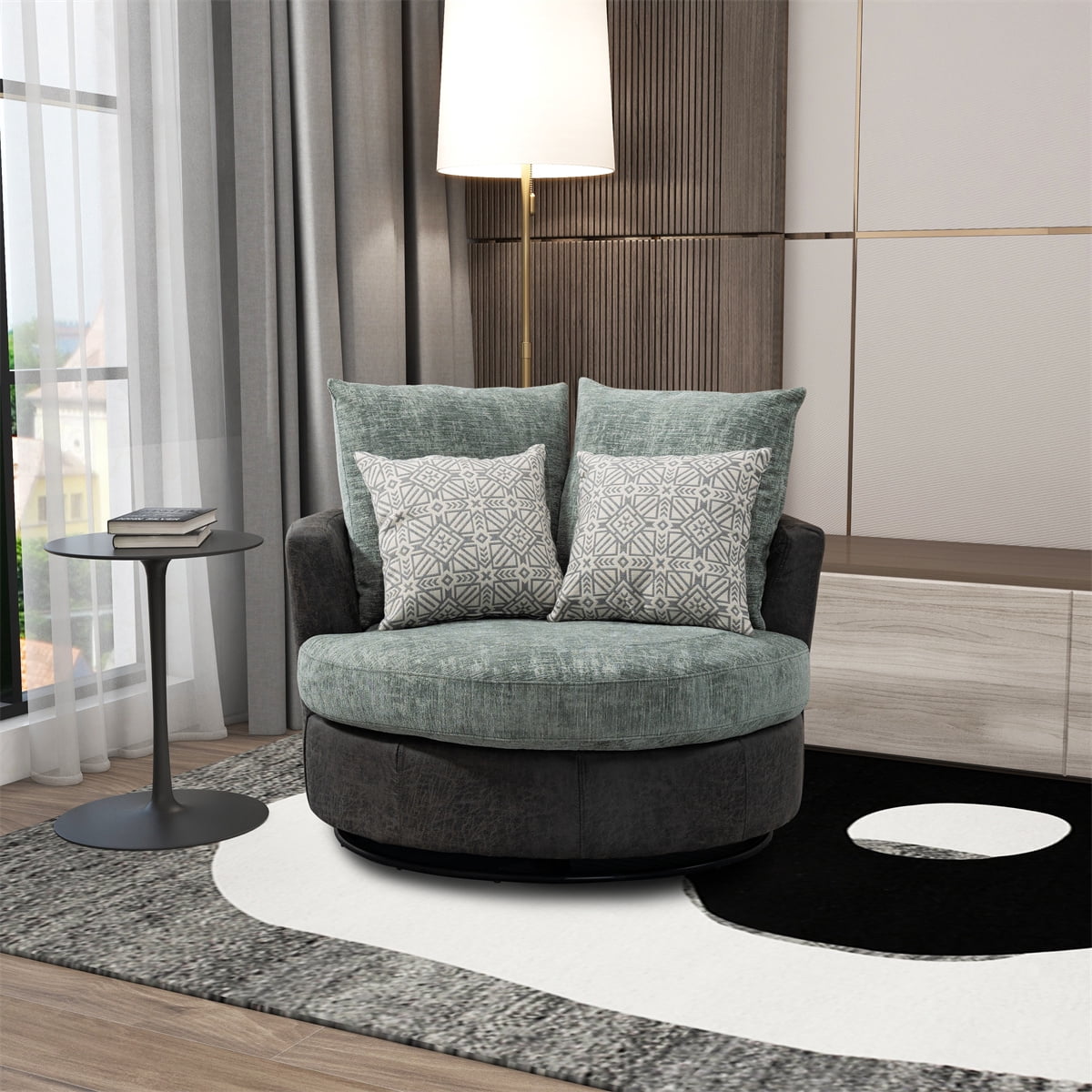 42.2''W Swivel Accent Barrel Chair, Half Swivel Sofa with 4 Pillows ...