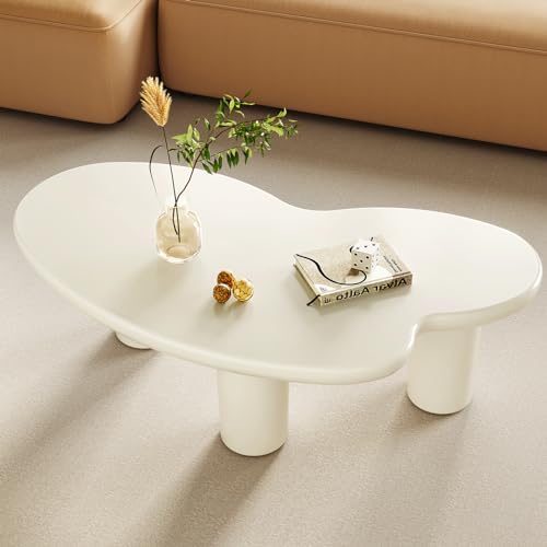 42.24" White Cloud Coffee Table, Vintage Coffee Table with 3 Support ...