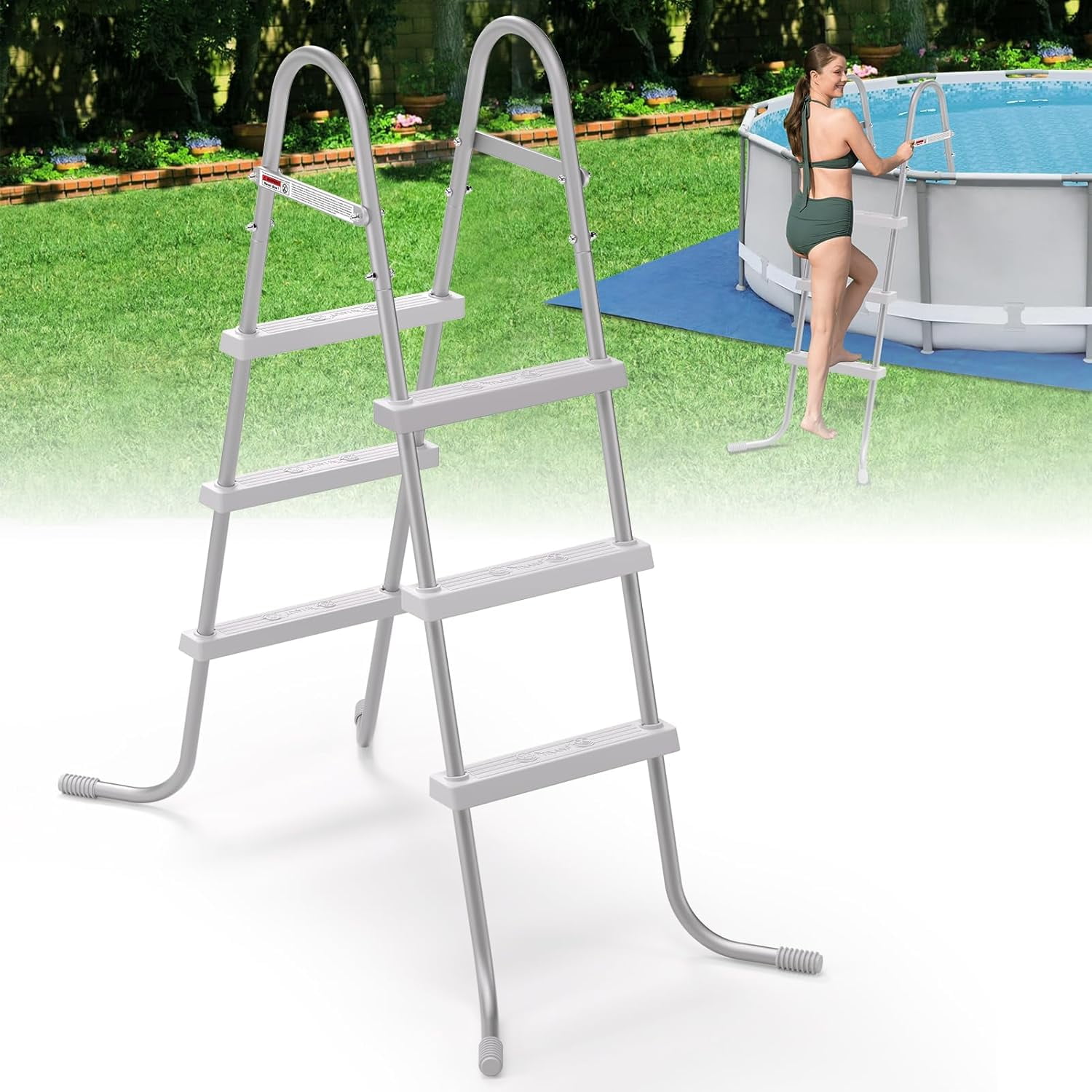 42" 3-Step Steel Frame Above Ground Swimming Pool Ladder,Heavy Duty ...