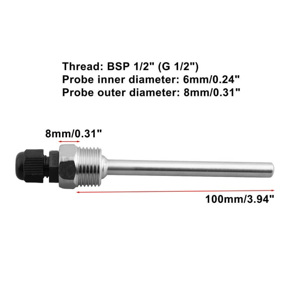 42-300mm Brass Thermowell 1/2" BSP G Thread Protector for Temperature ...