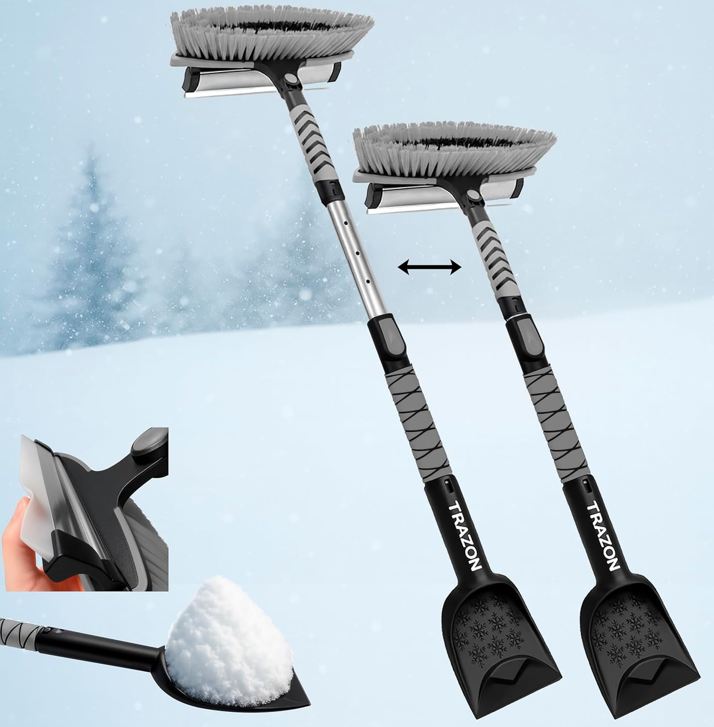 42.4" Extendable Snow Brush & Mini Snow Shovel/Ice Scraper for Car ...