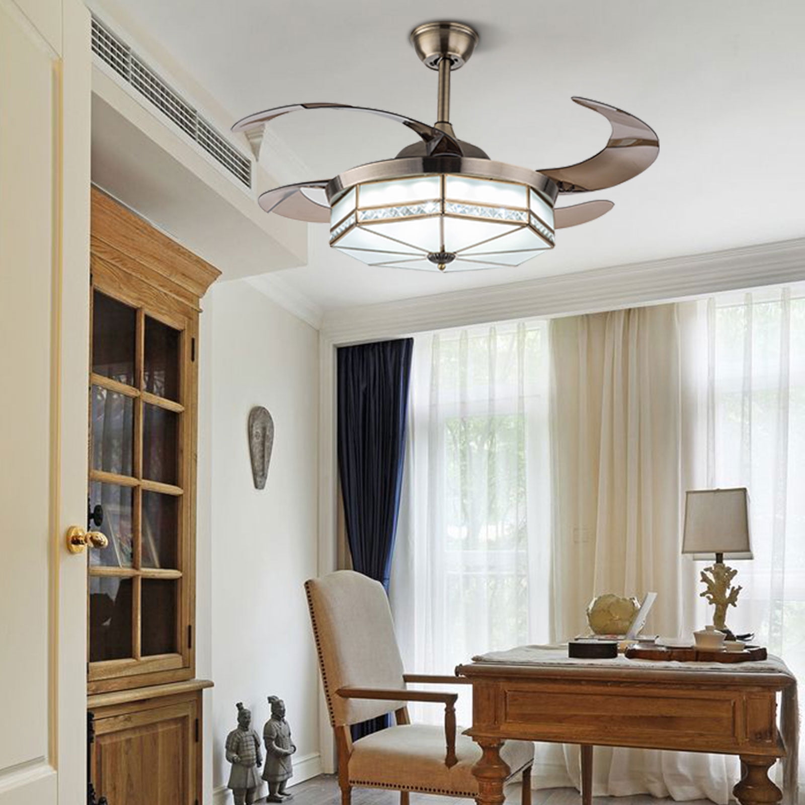 42'' 4 Retractable Blades Modern Style LED Ceiling Fan with Remote ...