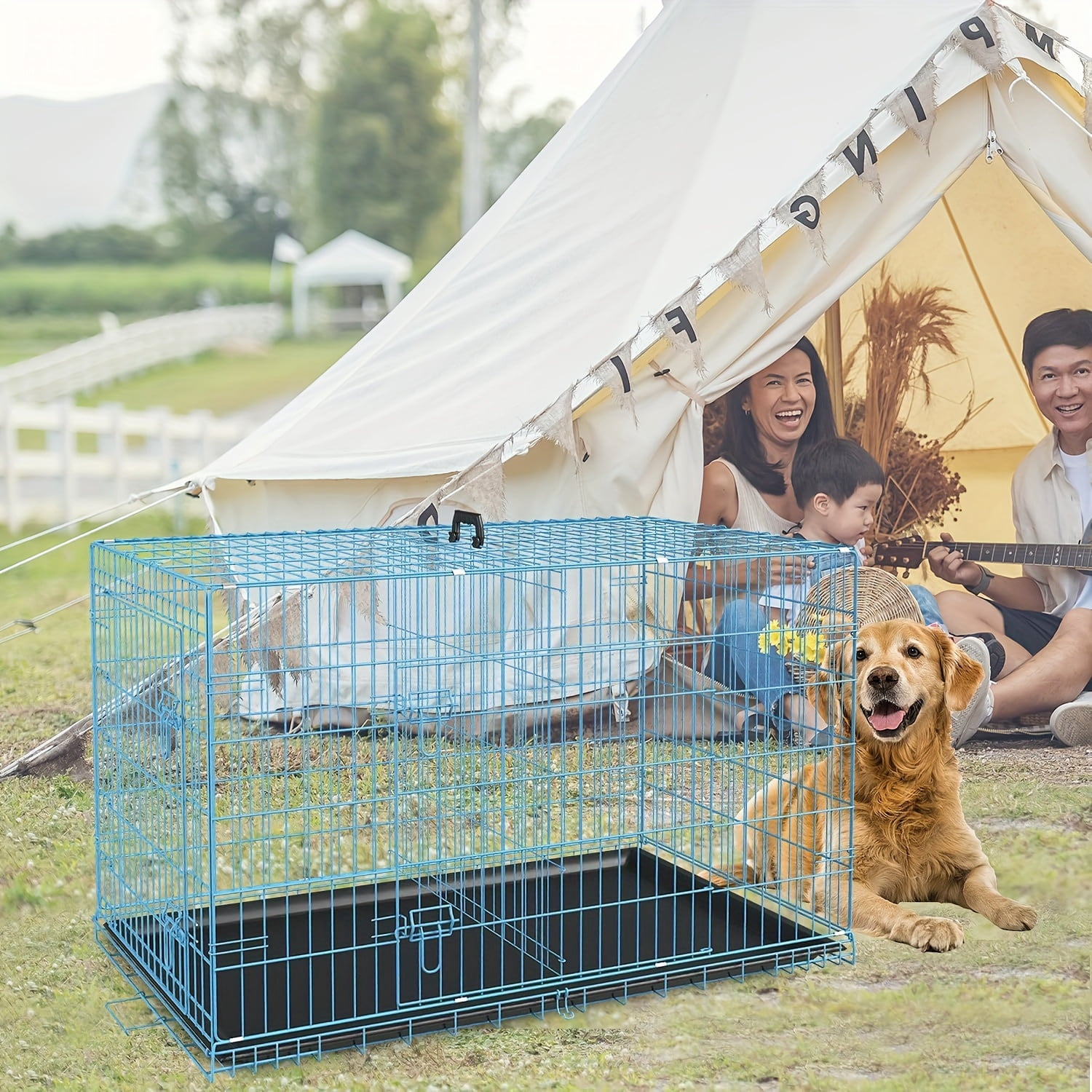 42/48 Inch Double Door Folding Metal Dog Crate - Dividers & Leak-Proof ...