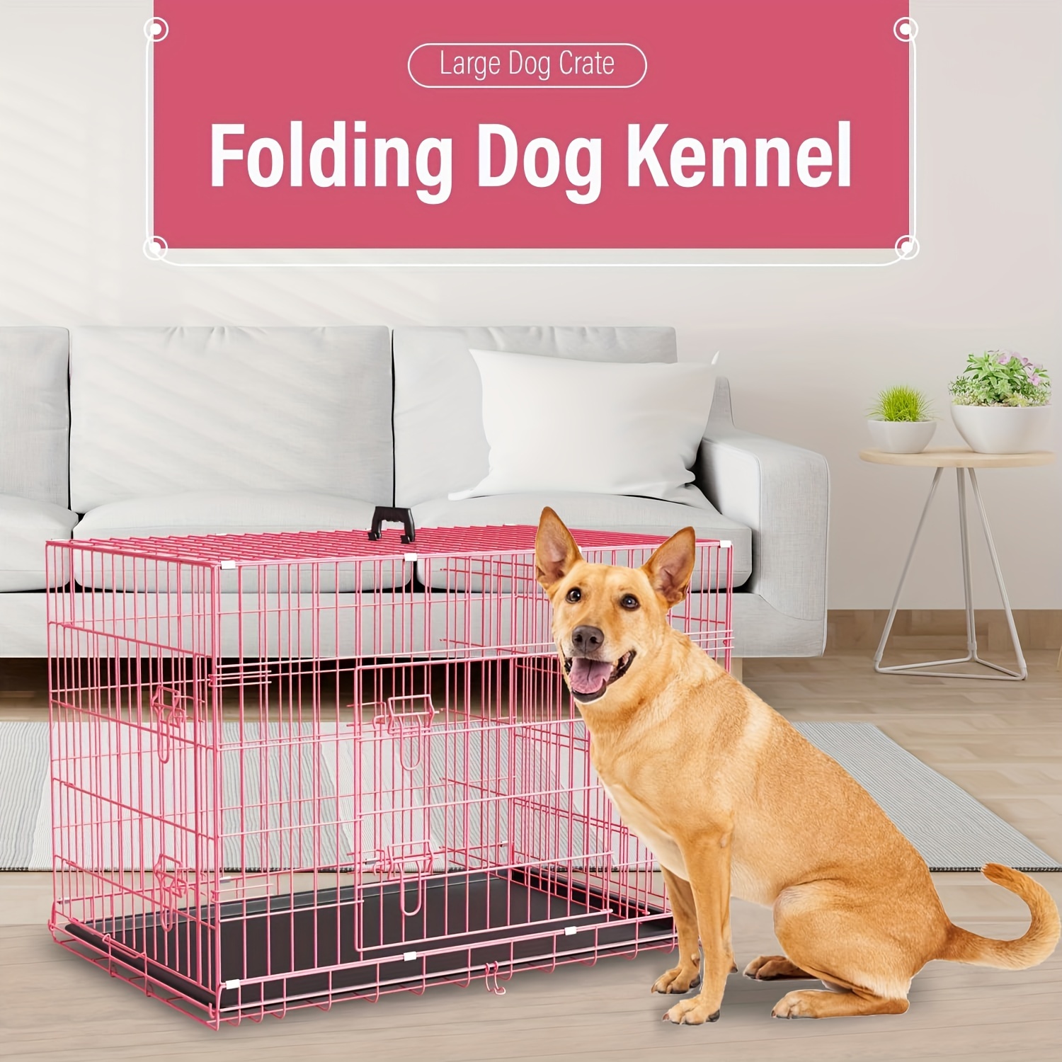 42/48 Inch Double Door Folding Metal Dog Crate - Dividers & Leak-Proof ...