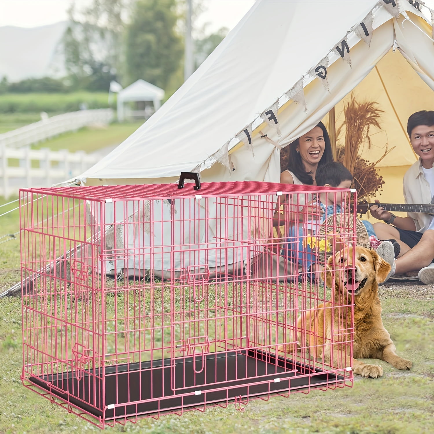 42/48 Inch Double Door Folding Metal Dog Crate - Dividers & Leak-Proof ...
