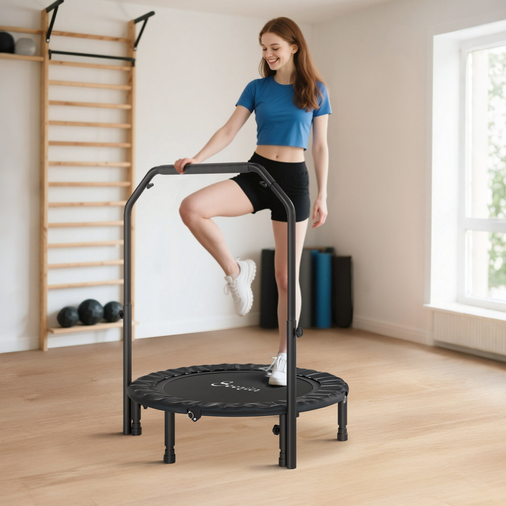 42"/48" Mini Rebounder Trampoline for Adults with Bar, 450/550LBS ...