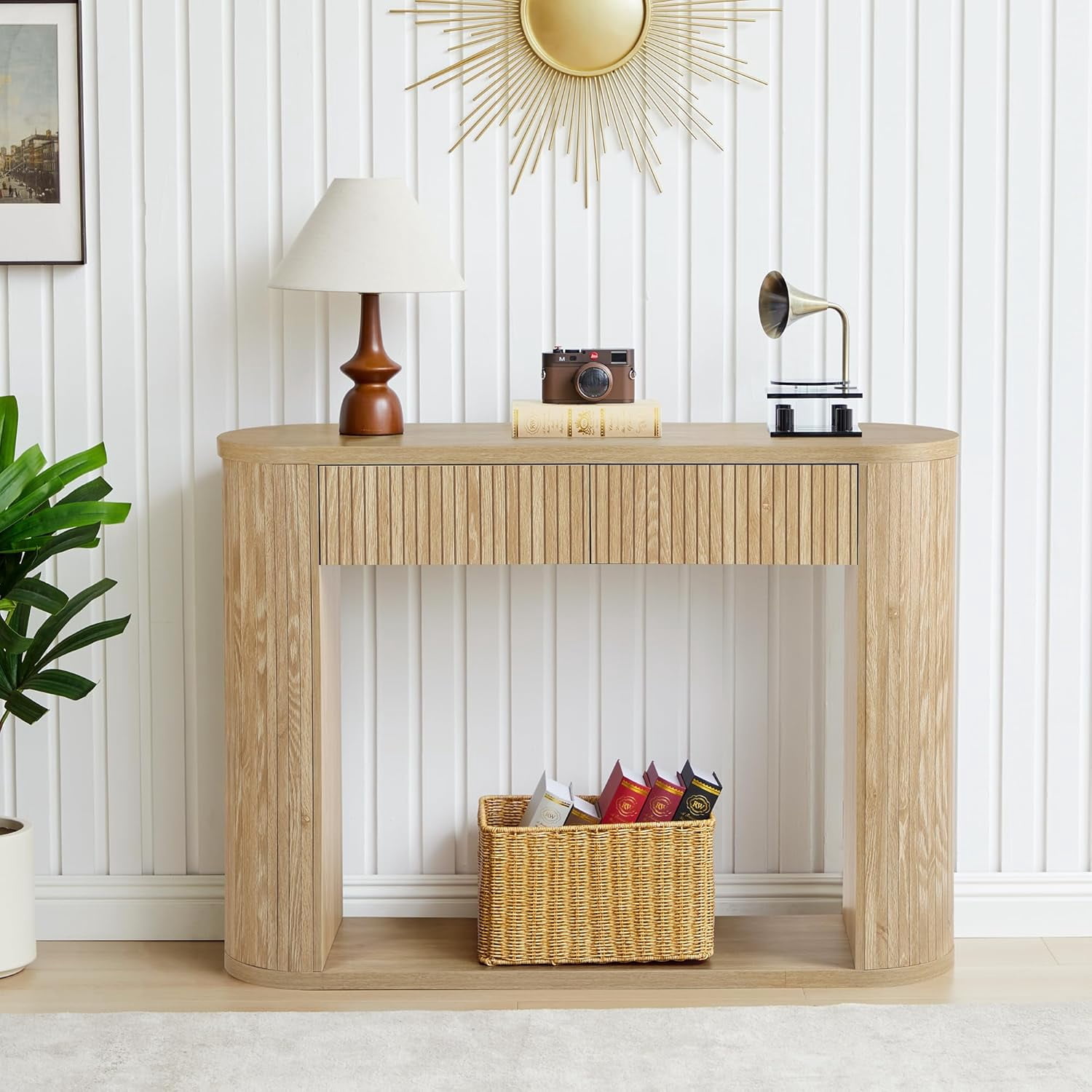 42.5” Console Table with 2 Drawers, Fluted Entryway Table with Rounded ...